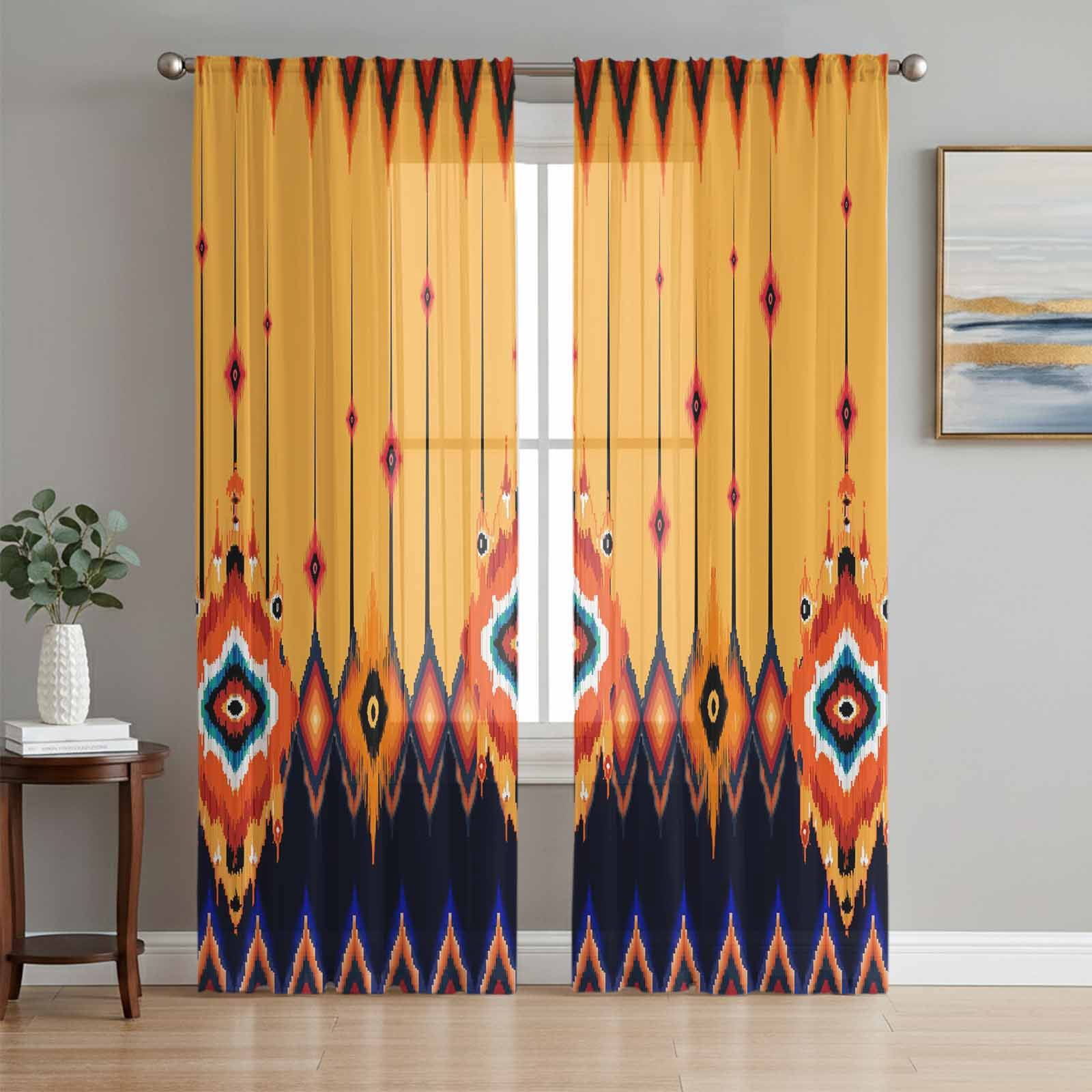 Ethnic Boho Sheer Curtains 72 Inch Length 2 Panels for Living Room ...