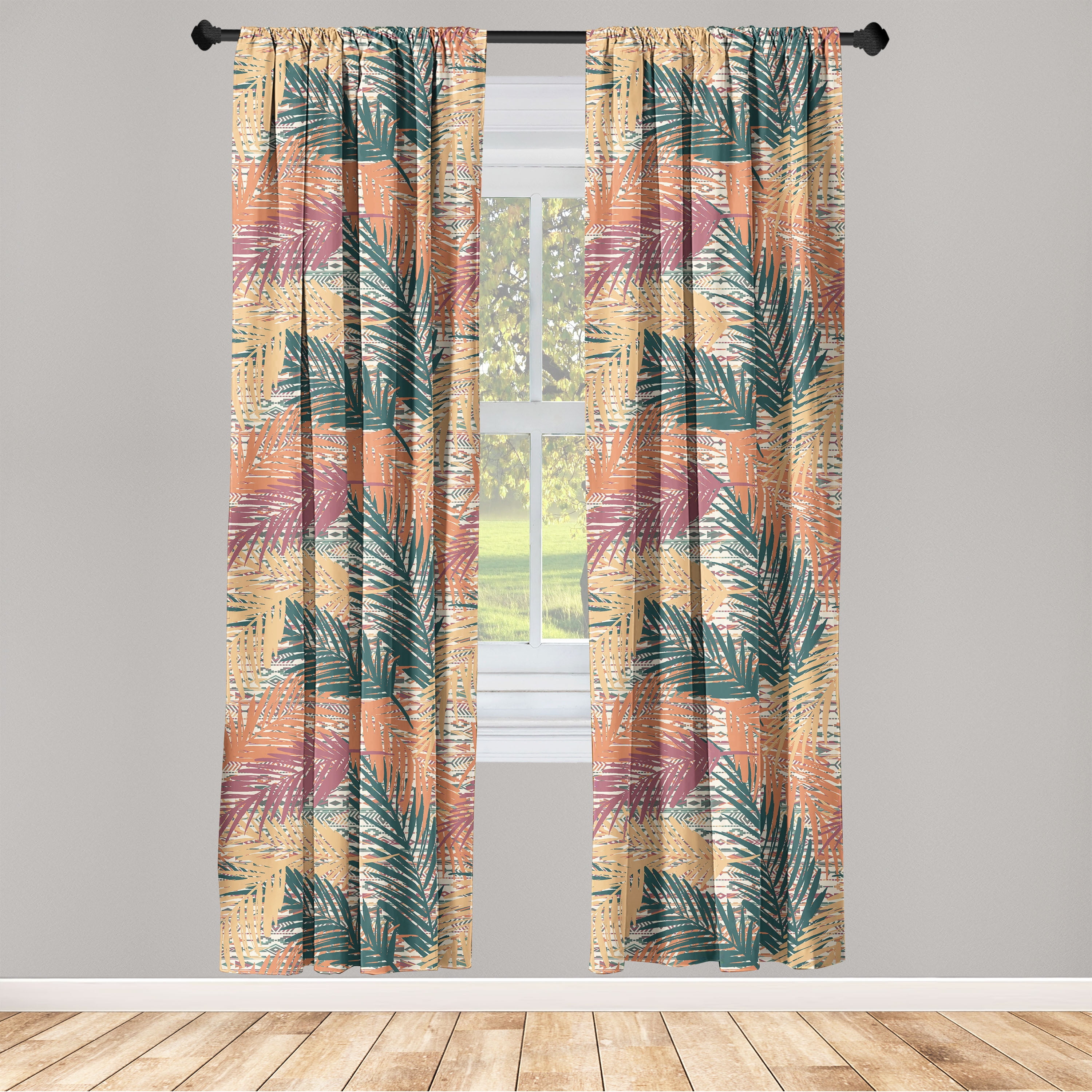 Ethnic Boho Window Curtains, Tropical Vibes Colorful Design Palm Tree ...