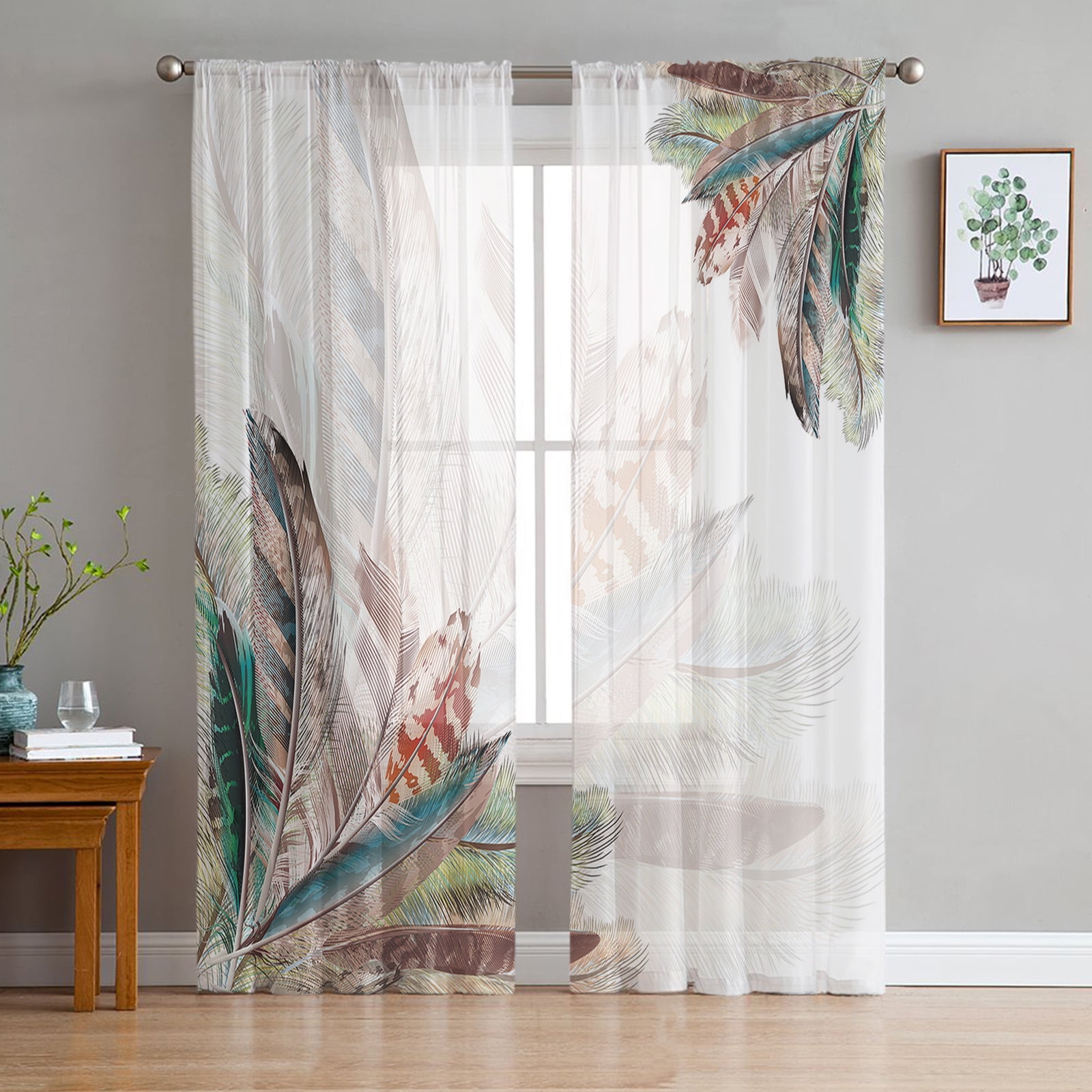 Ethnic Borders Feathers and Stripe Tribal Sheer Tulle Curtain for ...