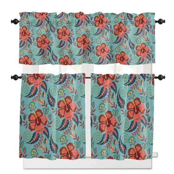 Ethnic Decoration Kitchen Curtains Valance and Tier Set Pastoral Red ...