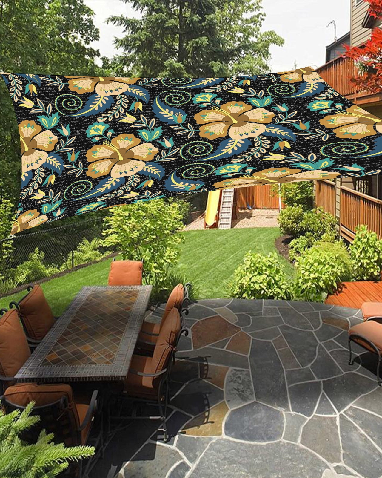 Ethnic Decoration Sun Shade Sail 12'X16' Pastoral Yellow Cashew Flower ...