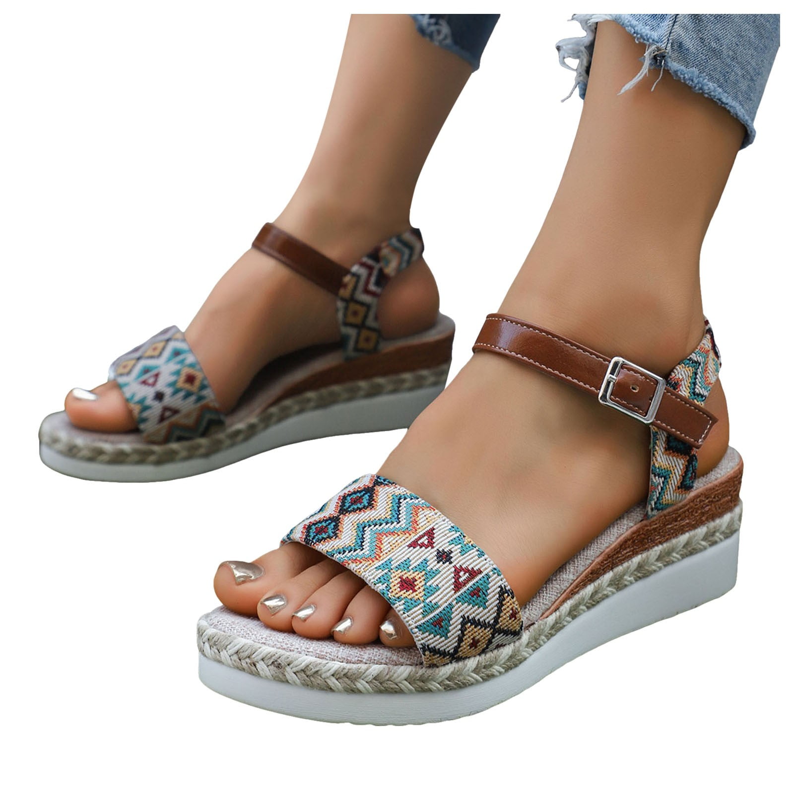 Ethnic Dressy Sandals for Women 2025 Summer Vacation Bohemian Platform ...