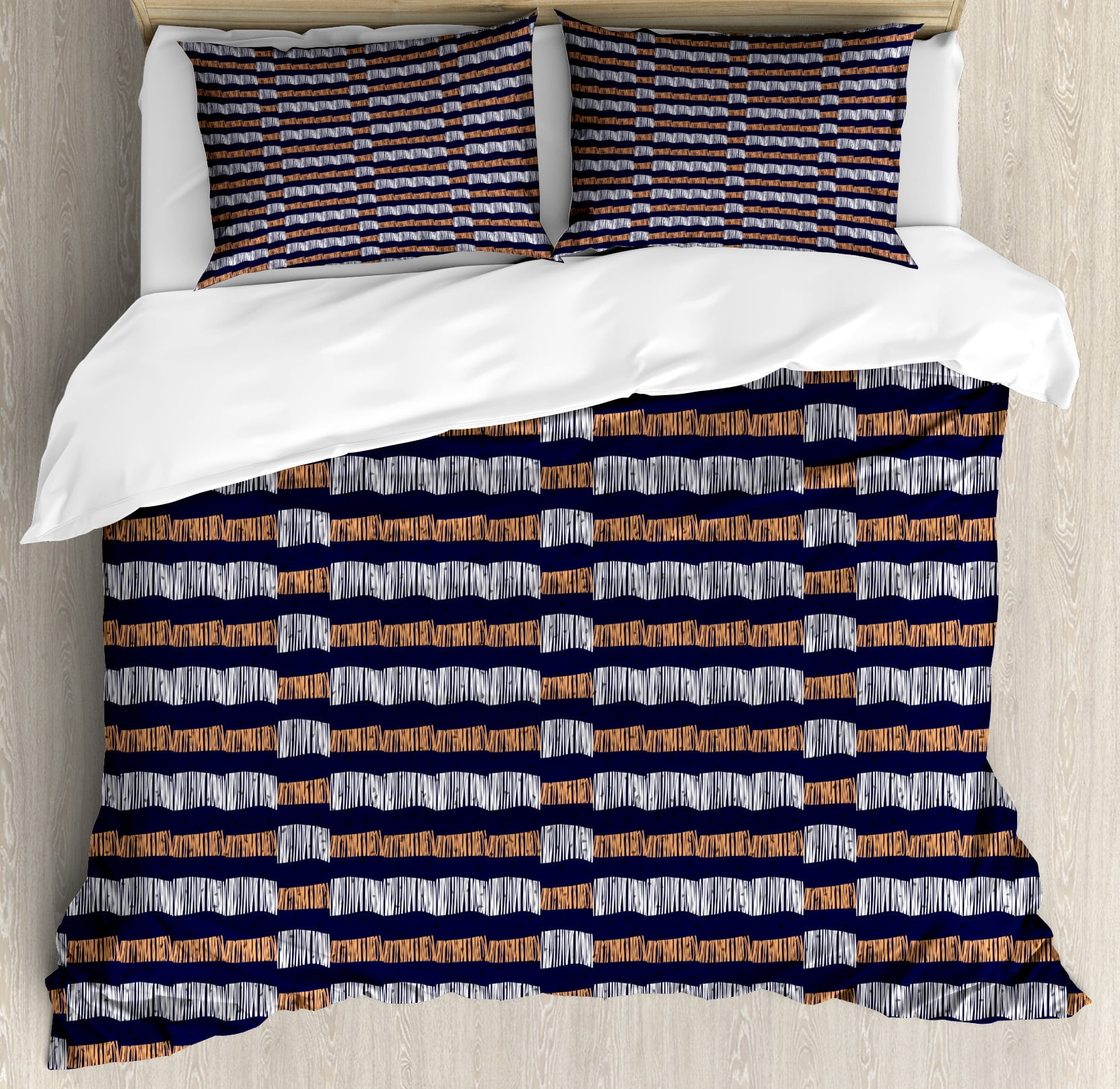 Ethnic Duvet Cover Set, Abstract Motif with Horizontal Folk Bands ...