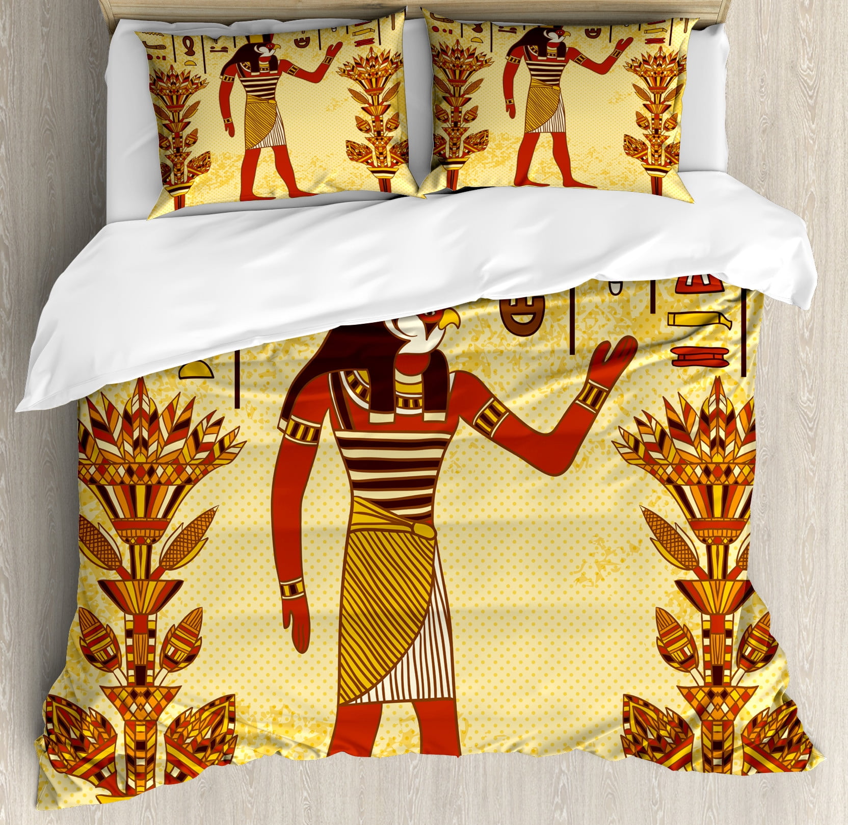Ethnic Duvet Cover Set, Egyptian Hieroglyph with Symbolic Figure Retro ...