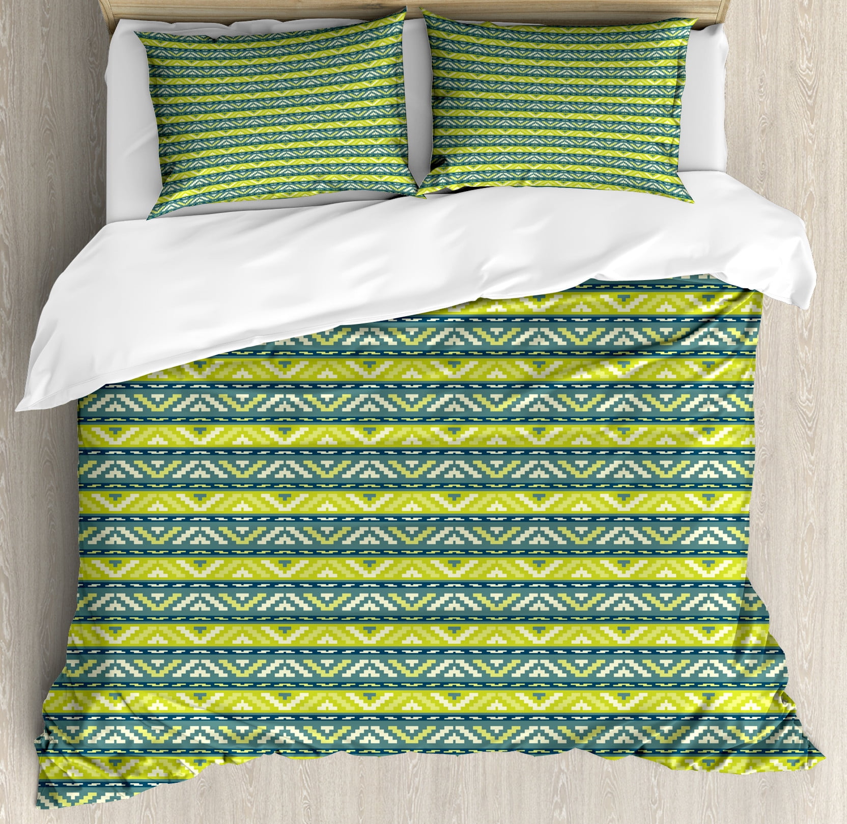 Ethnic Duvet Cover Set, Illustration of Geometric Shapes Natural Tone ...