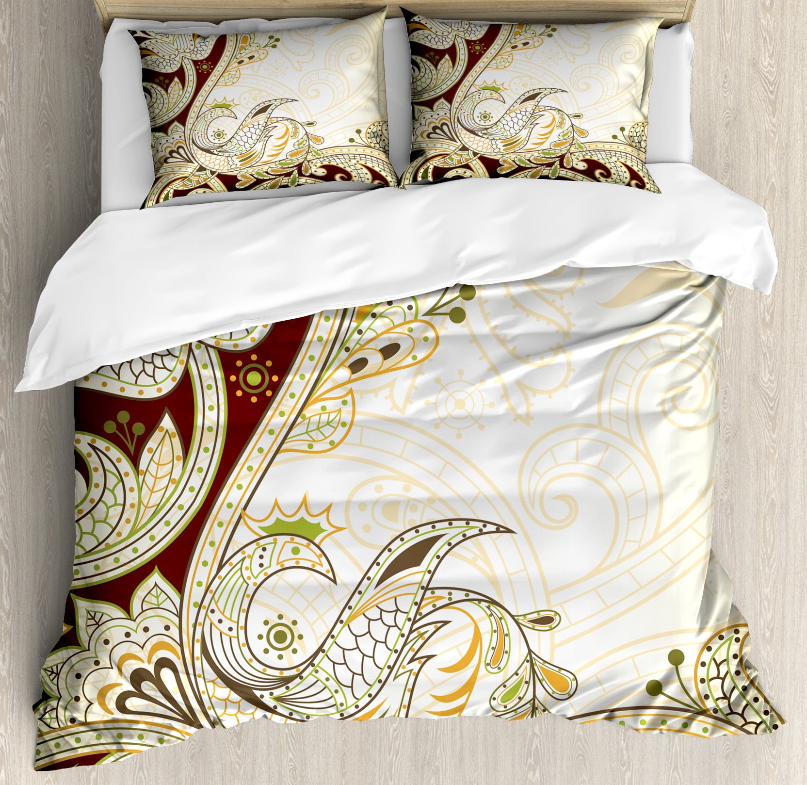 Ethnic Duvet Cover Set, Oriental Floral Leaf Pattern with Middle ...