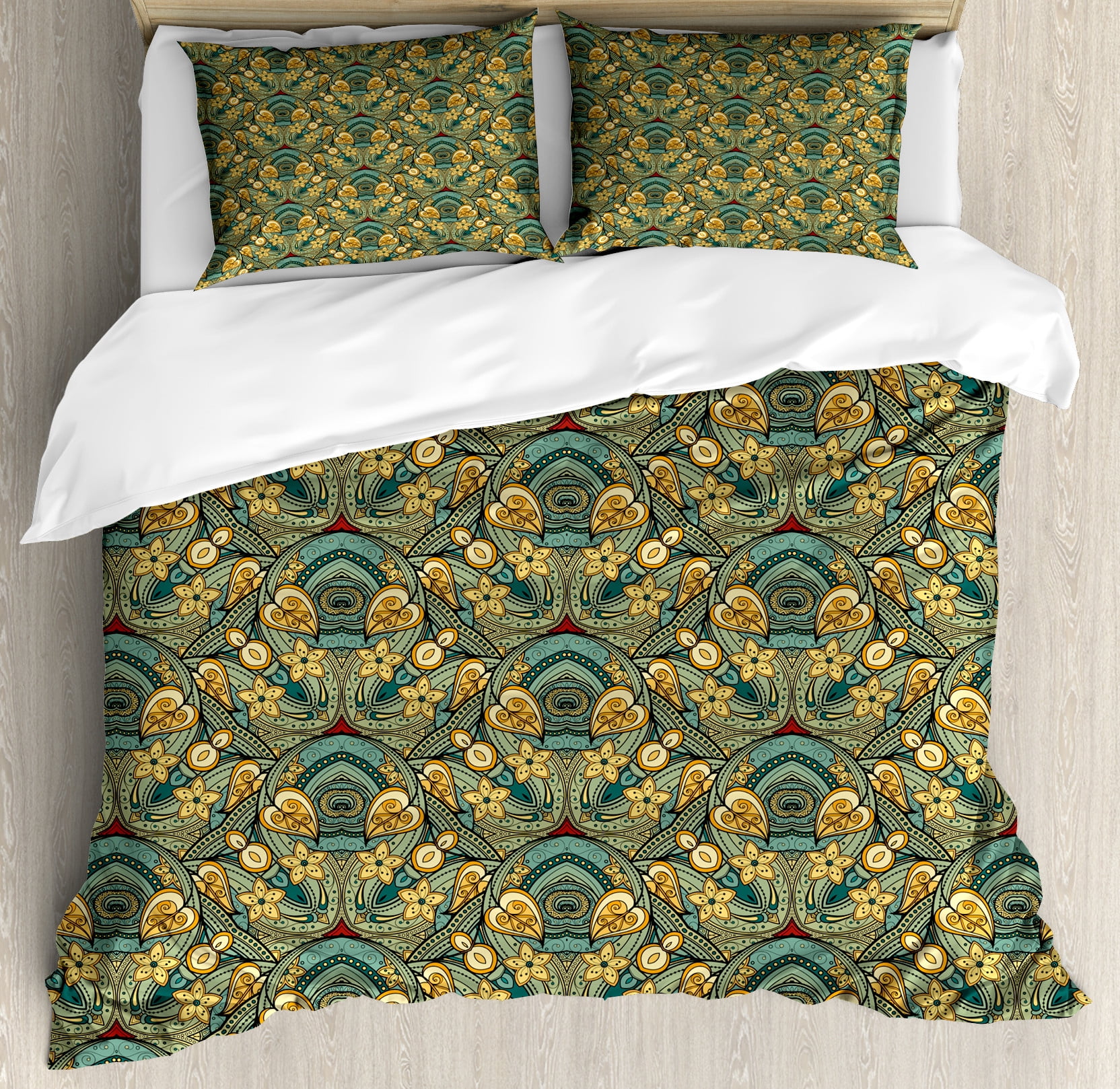 Ethnic Duvet Cover Set, Ornamental Illustration of Hand Drawn Like ...