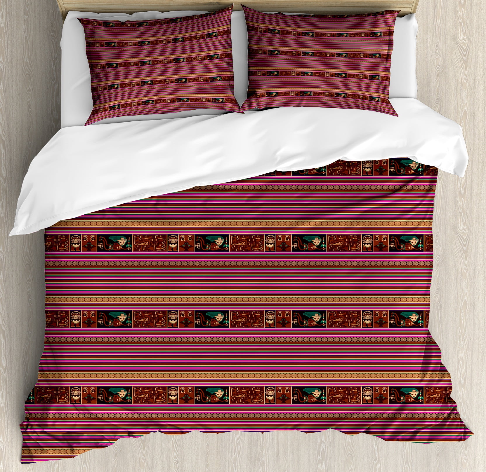 Ethnic Duvet Cover Set, Peruvian Culture Themed Pattern of Folk Motifs ...