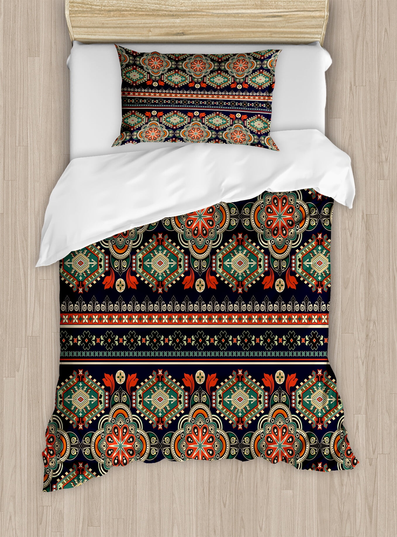 Ethnic Duvet Cover Set, Traditional Folkloric Motif with Floral and ...