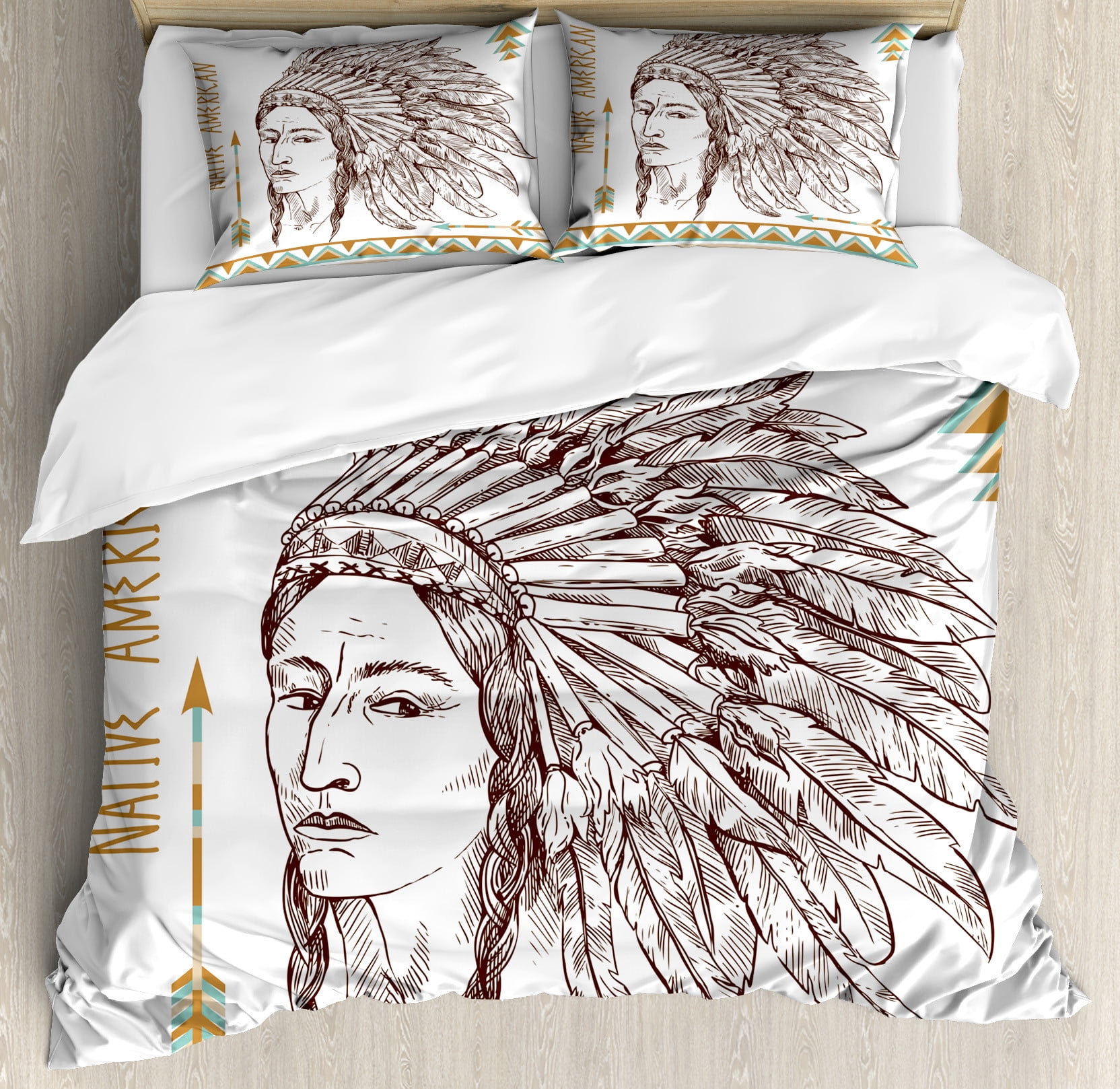 Ethnic Duvet Cover Set, Traditional Native Man Portrait Illustration ...