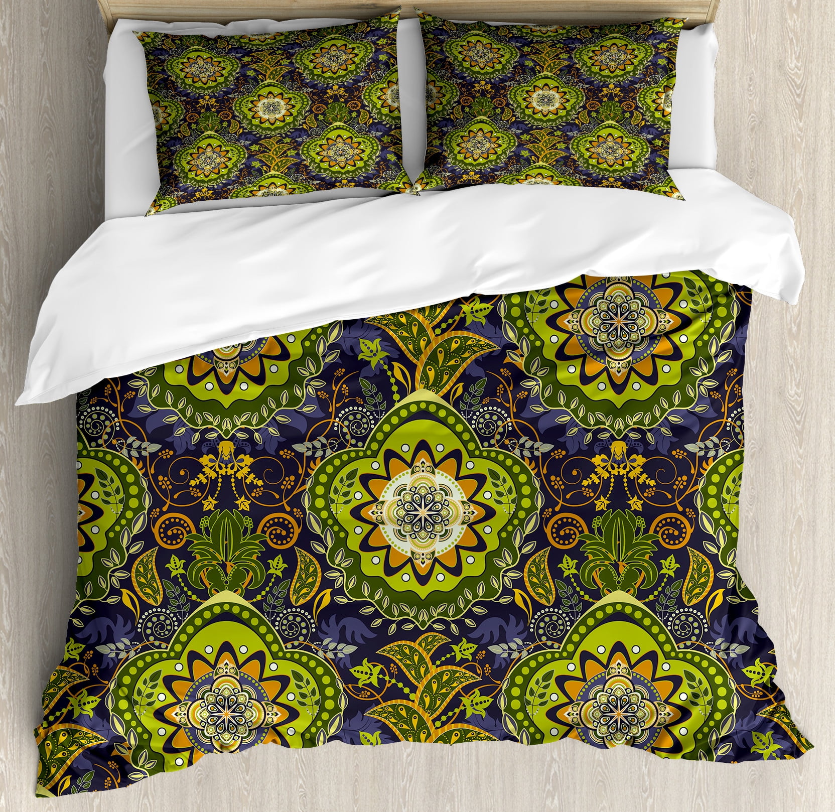 Ethnic Duvet Cover Set, Tropical Nature Theme Circular Doodle Style ...