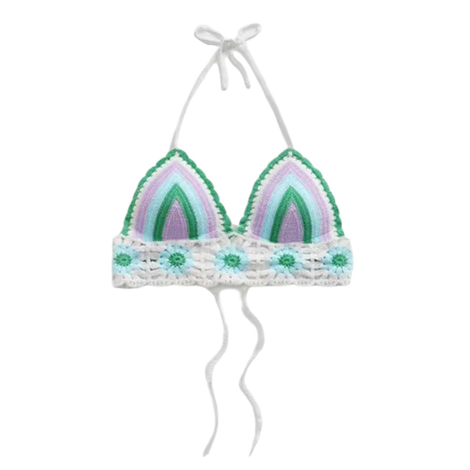 Ethnic Embroidery Halterneck Bikini Bras Crop Top for Women Hollowed ...