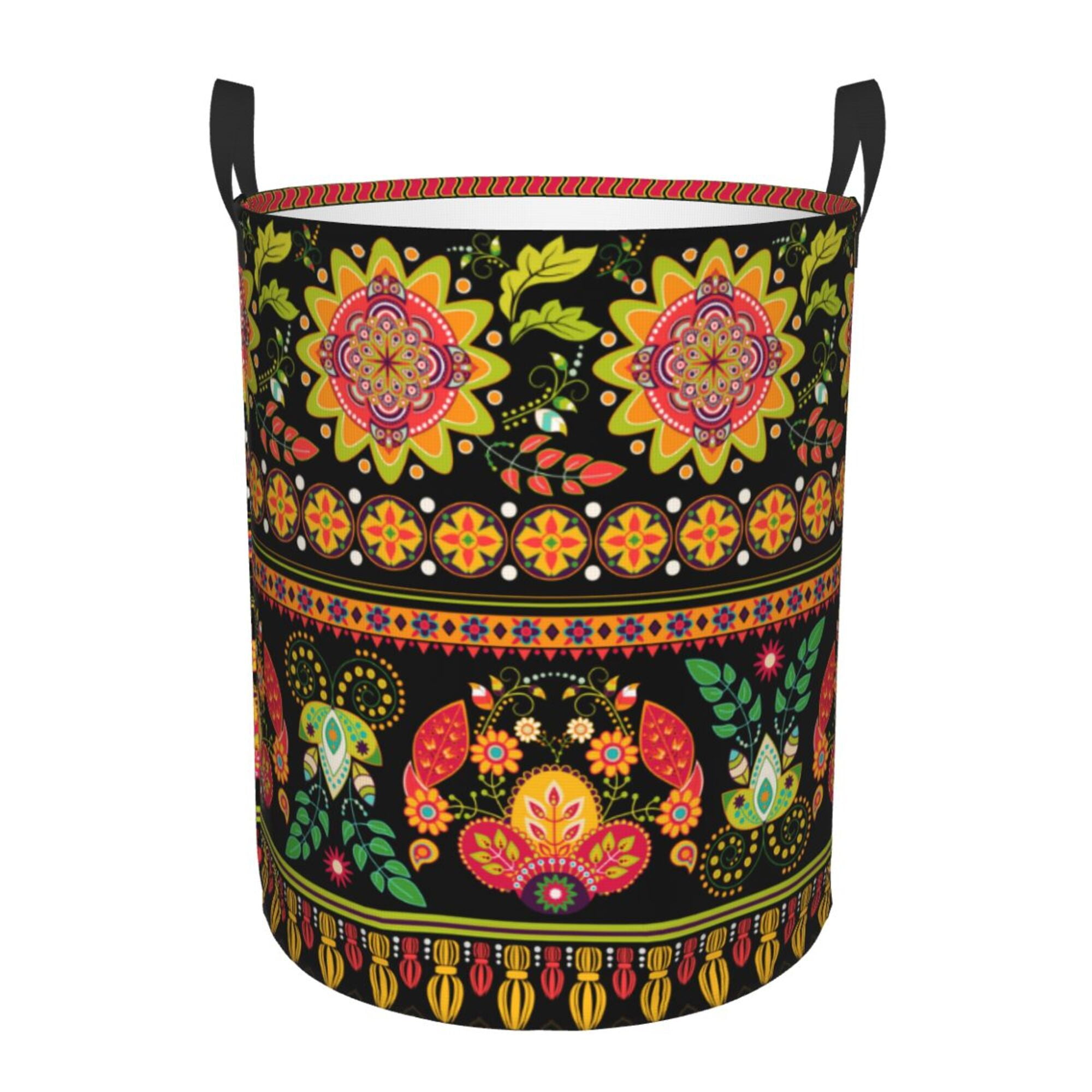 Ethnic Fabric Background Circular Laundry Basket (With Handle ...