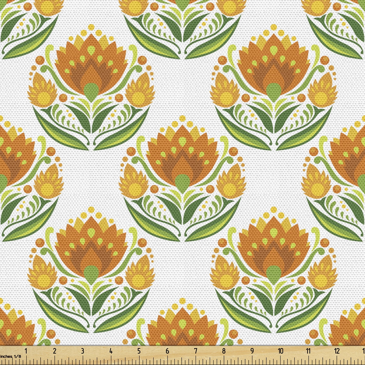 Ambesonne Ethnic Fabric by the Yard Upholstery, Russian Folk Orange ...