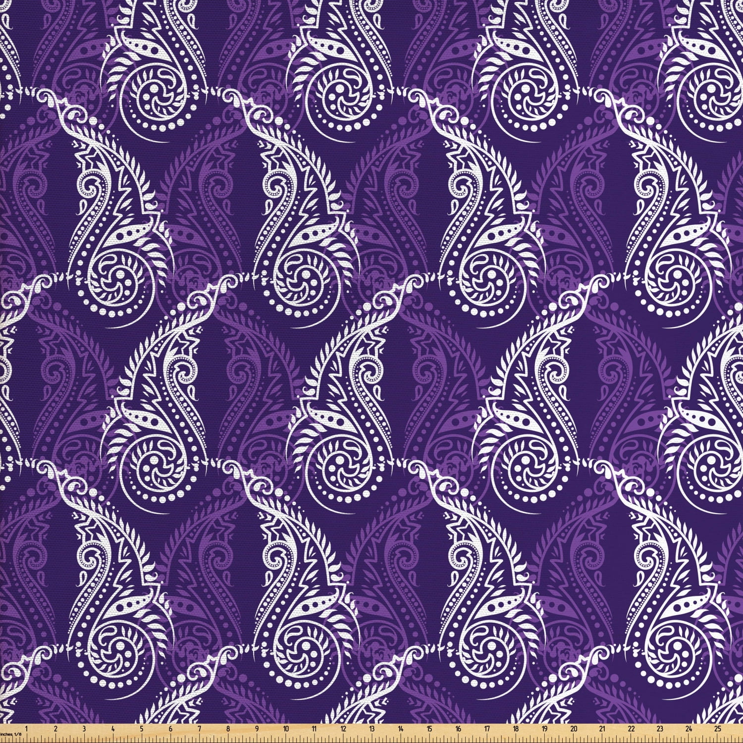 Ethnic Fabric by the Yard, Highly Detailed Purple Tone Paisley Motifs ...