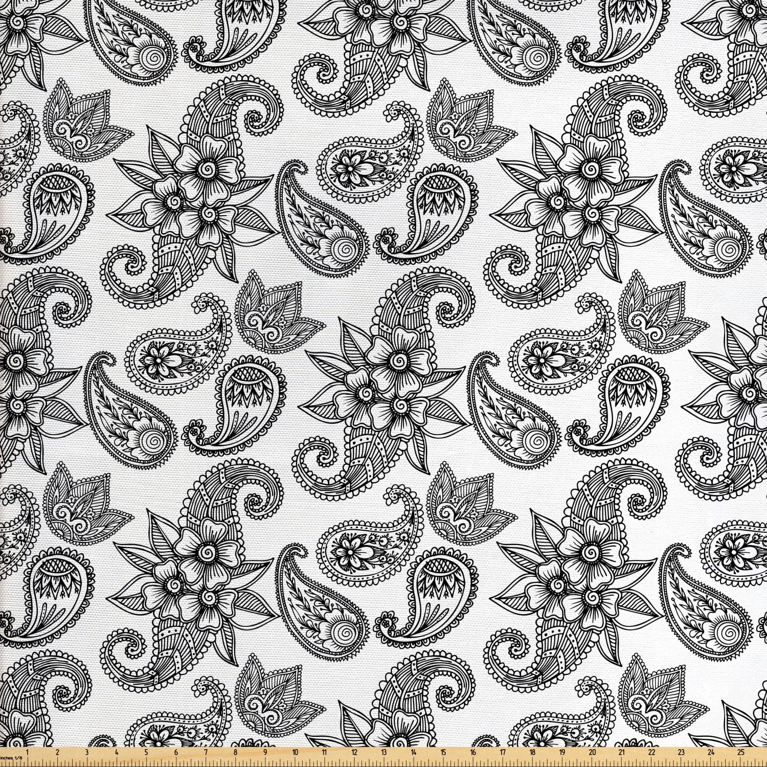 Ethnic Fabric by the Yard, Paisley Inspired Continuous Pattern of ...