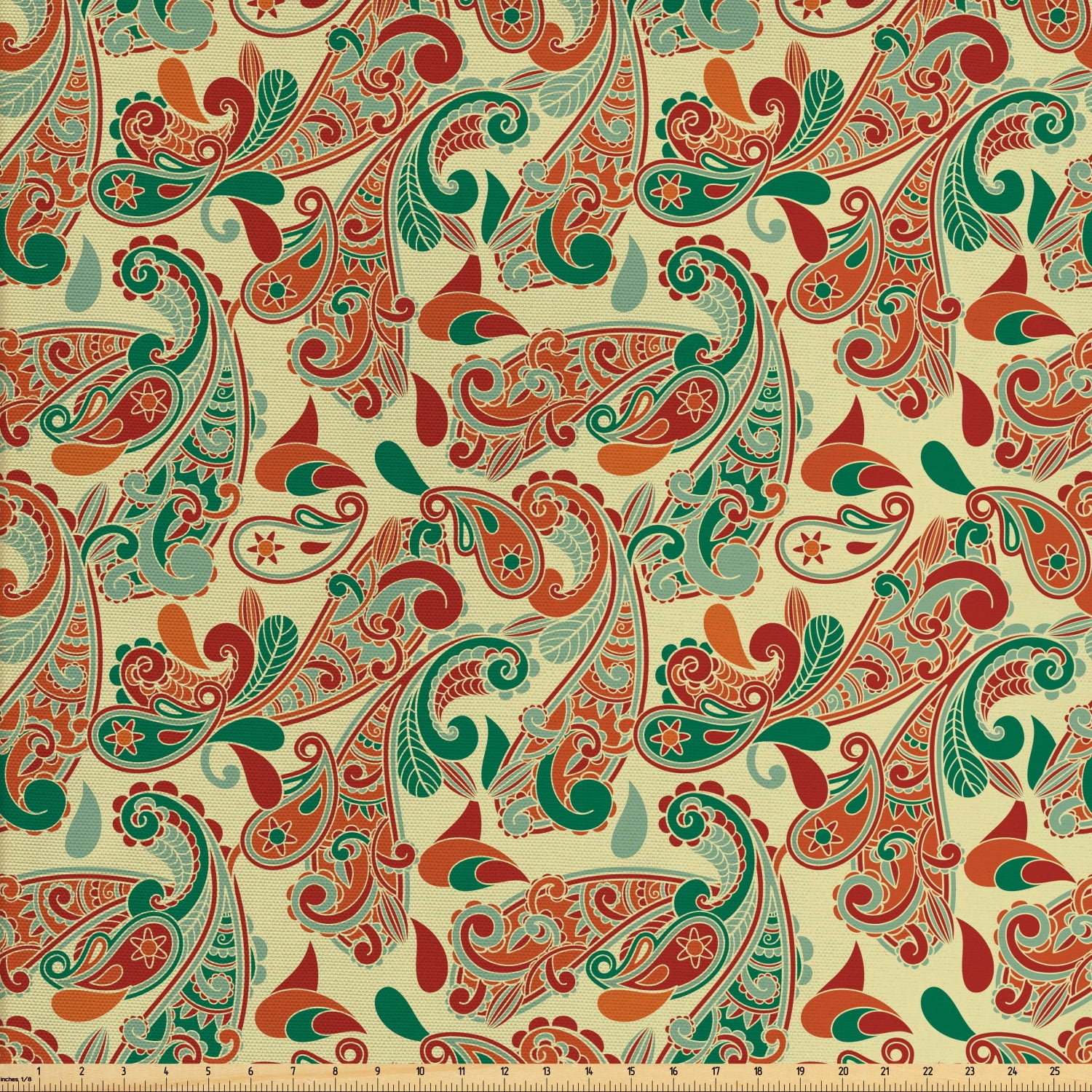 Ethnic Fabric by the Yard, Paisley Leaves with Folk Culture Effects ...