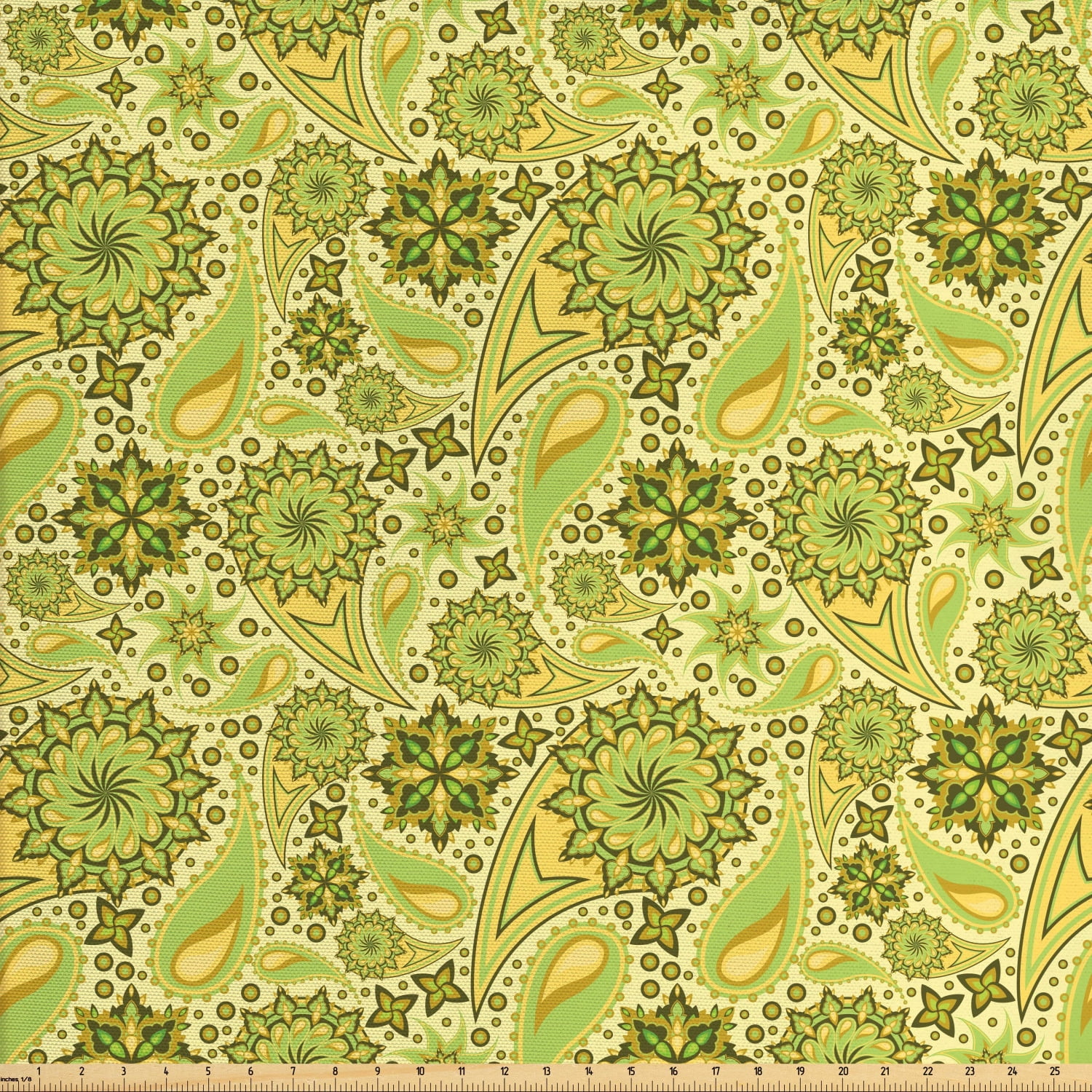 Ethnic Fabric by the Yard, Traditional Paisley Oriental Leaves Bohemian ...