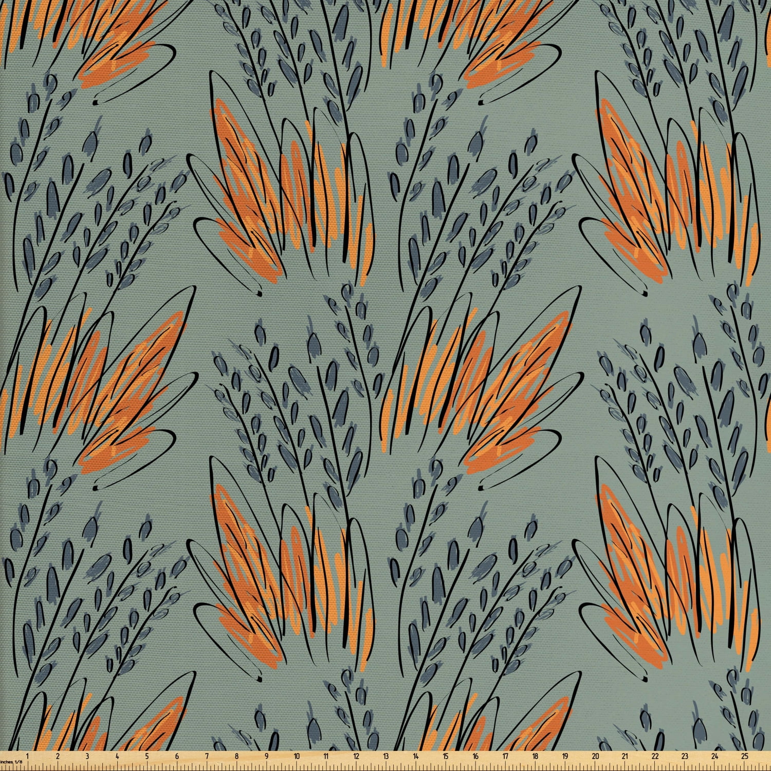 Ethnic Fabric by the Yard Upholstery, Sketched Grass and Herbs Hand ...