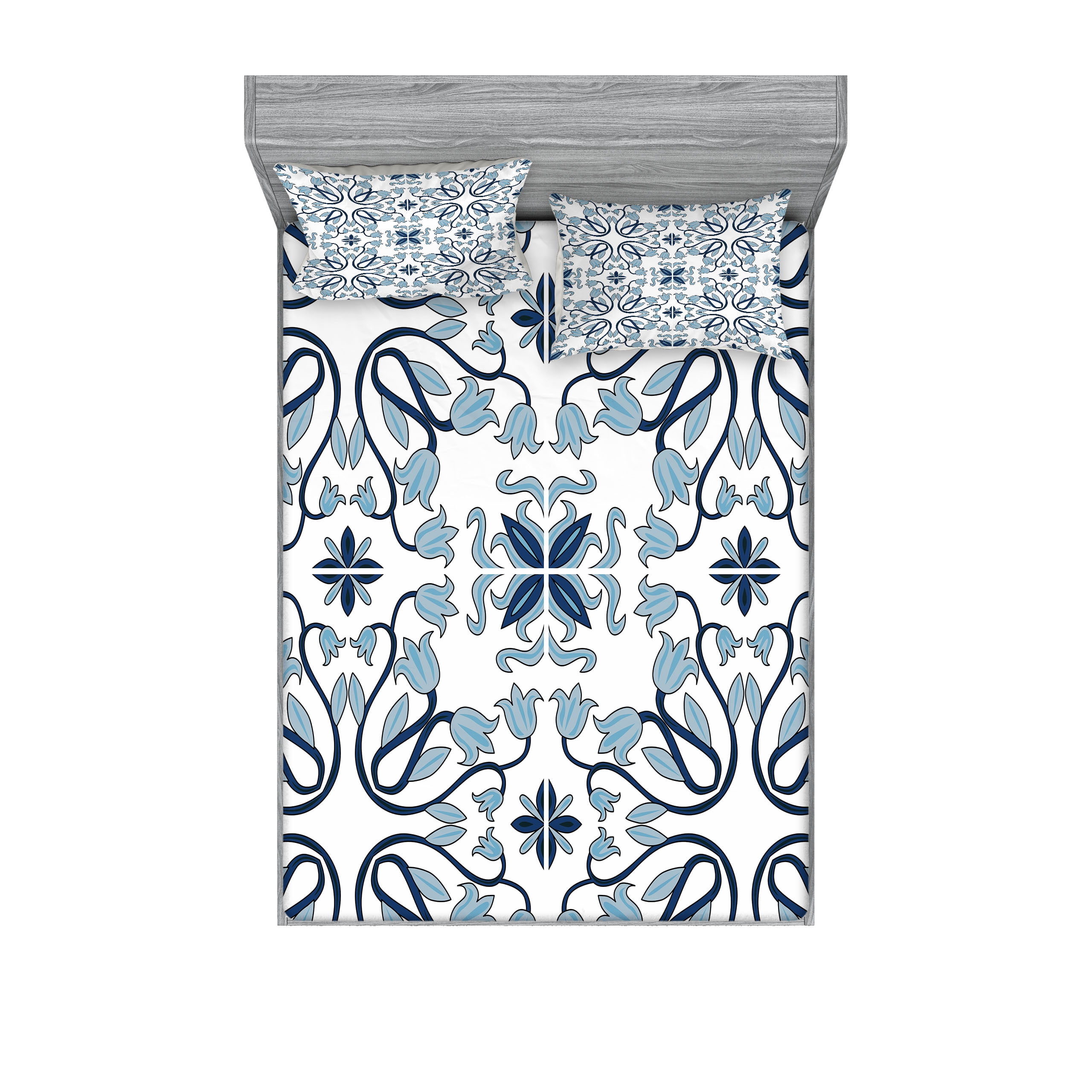 Ethnic Fitted Sheet & Pillow Sham Set, Medieval Persian Palace Flower ...