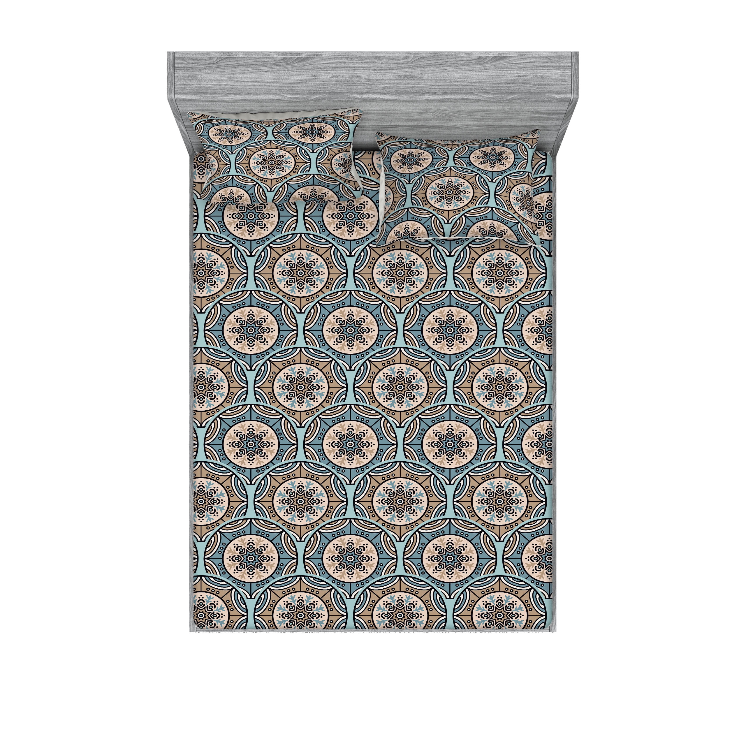 Ethnic Fitted Sheet & Pillow Sham Set, Nordic Theme Round Shapes With ...