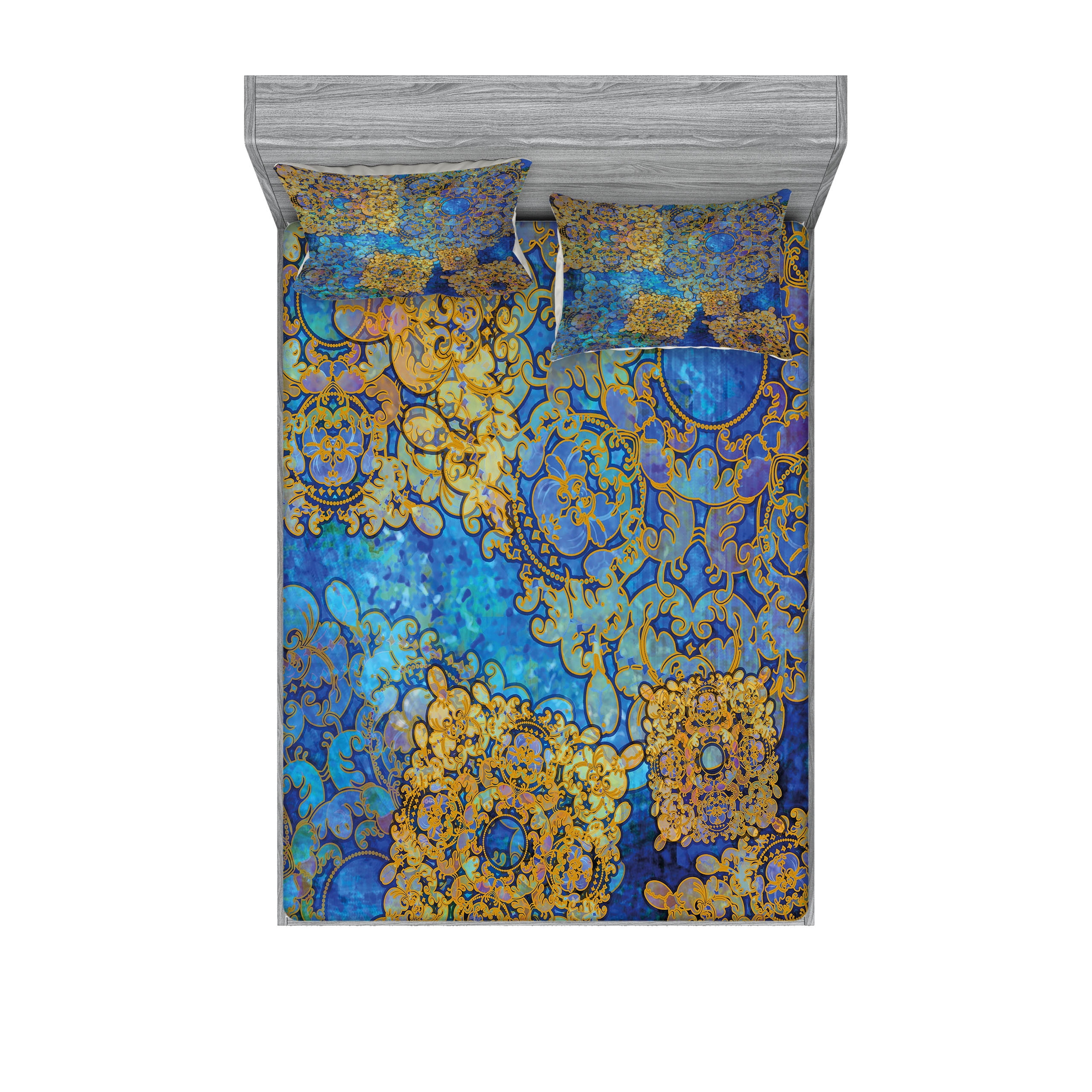 Ethnic Fitted Sheet & Pillow Sham Set, Traditional Persian Motif ...