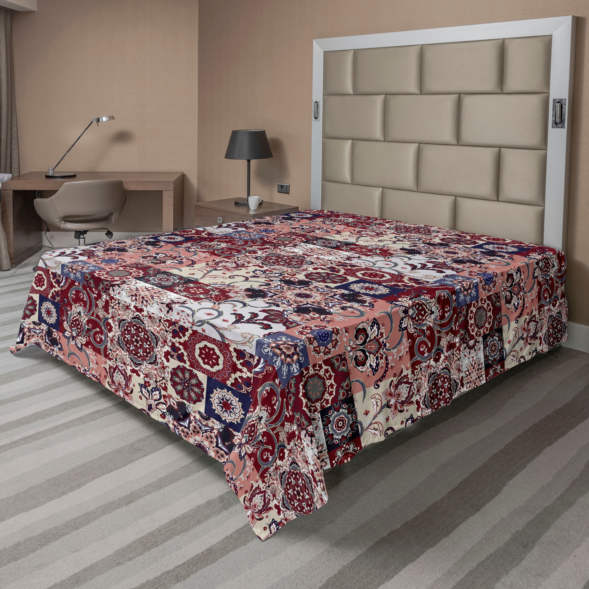 Ethnic Flat Sheet, Oriental Bohemian Traditional Flower Pattern and ...