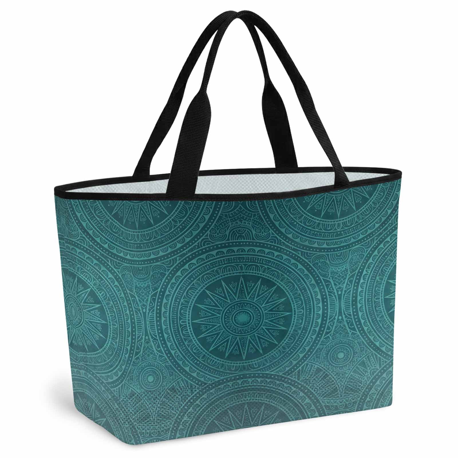 Ethnic Floral Beach Bag for Women, Large Breathable Mesh Beach Tote Bag ...