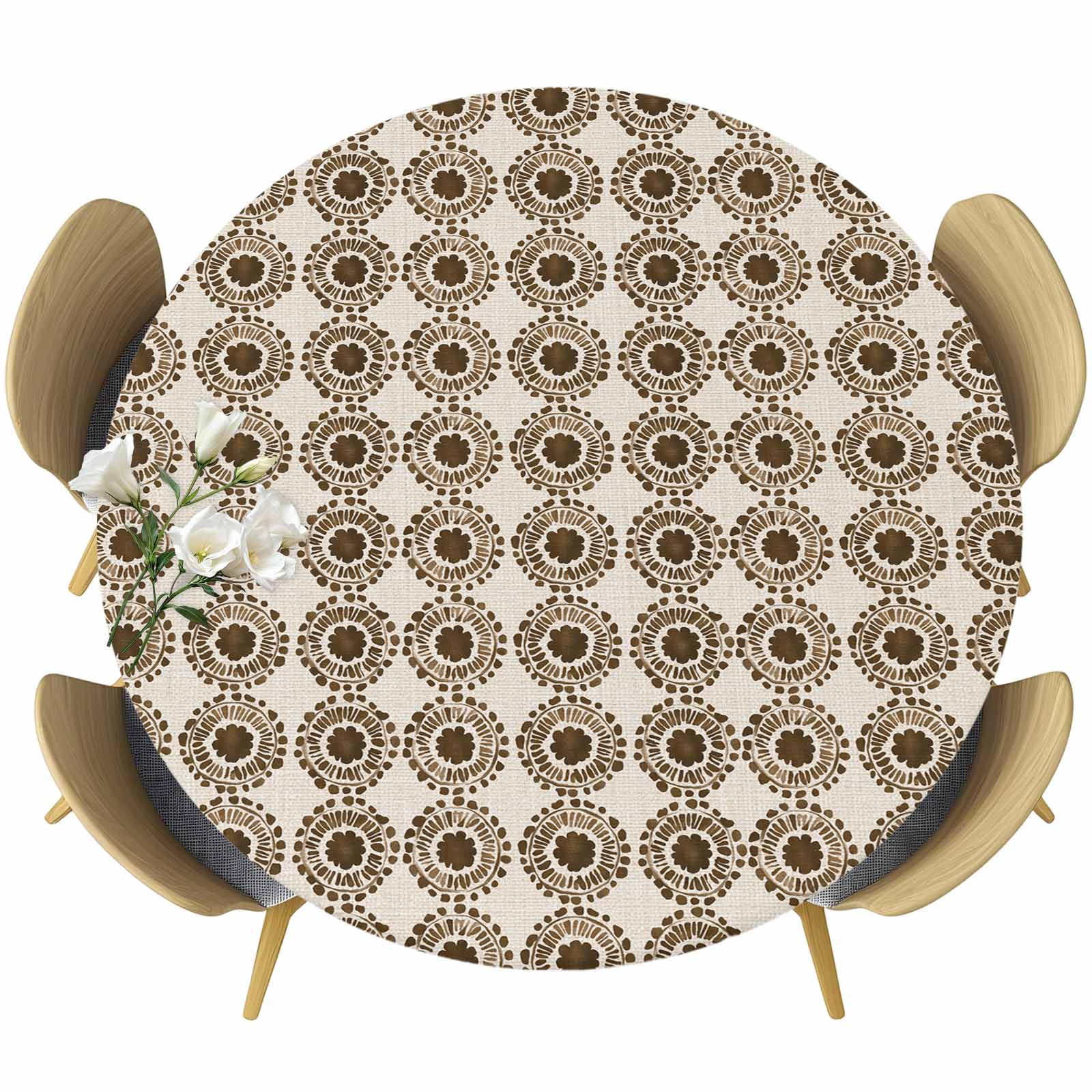Ethnic Floral Round Tablecloth 55-60 Inch Round Fitted Table Cloth with ...