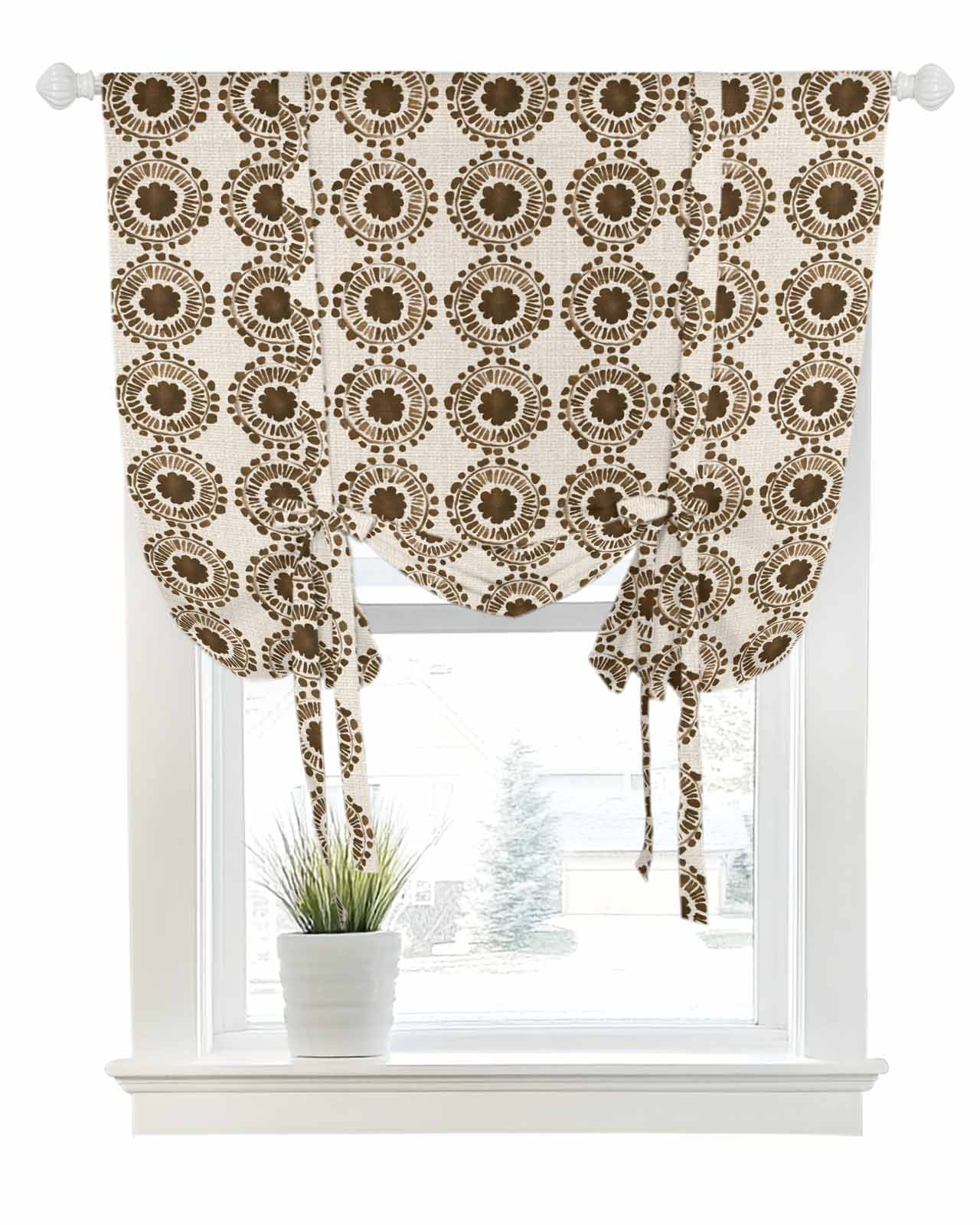 Ethnic Floral Tie Up Curtains for Window, Thermal Insulted Balloon Shade Adjustable Rod Pocket ...
