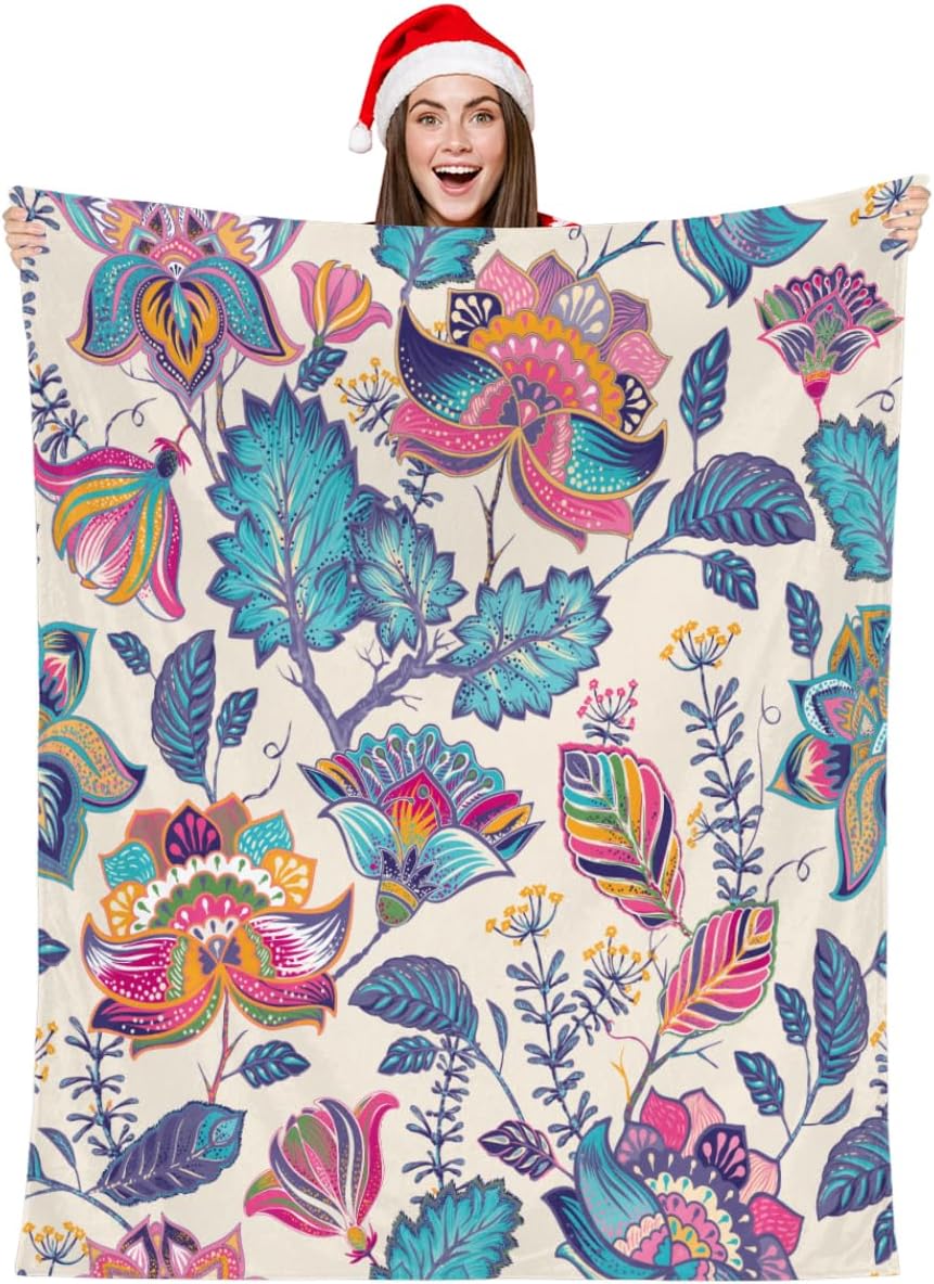 Ethnic Flower Throw Blanket Boho Flower Super Soft Cozy Warm Plush ...