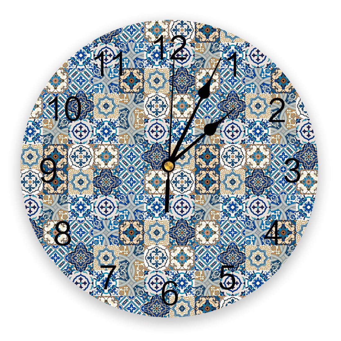 Ethnic Flower Tile Pattern 3D Wall Clock Modern Design Brief Living ...
