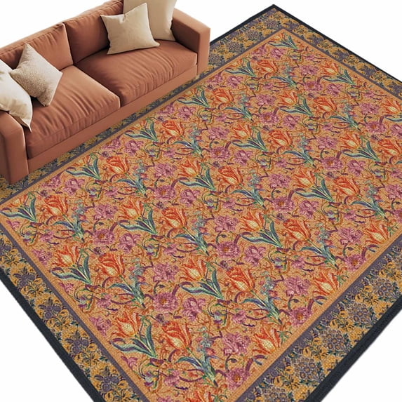 Ethnic Flowers 5'x7' Area Rugs Abstract Red Purple Floral Brown Yellow ...