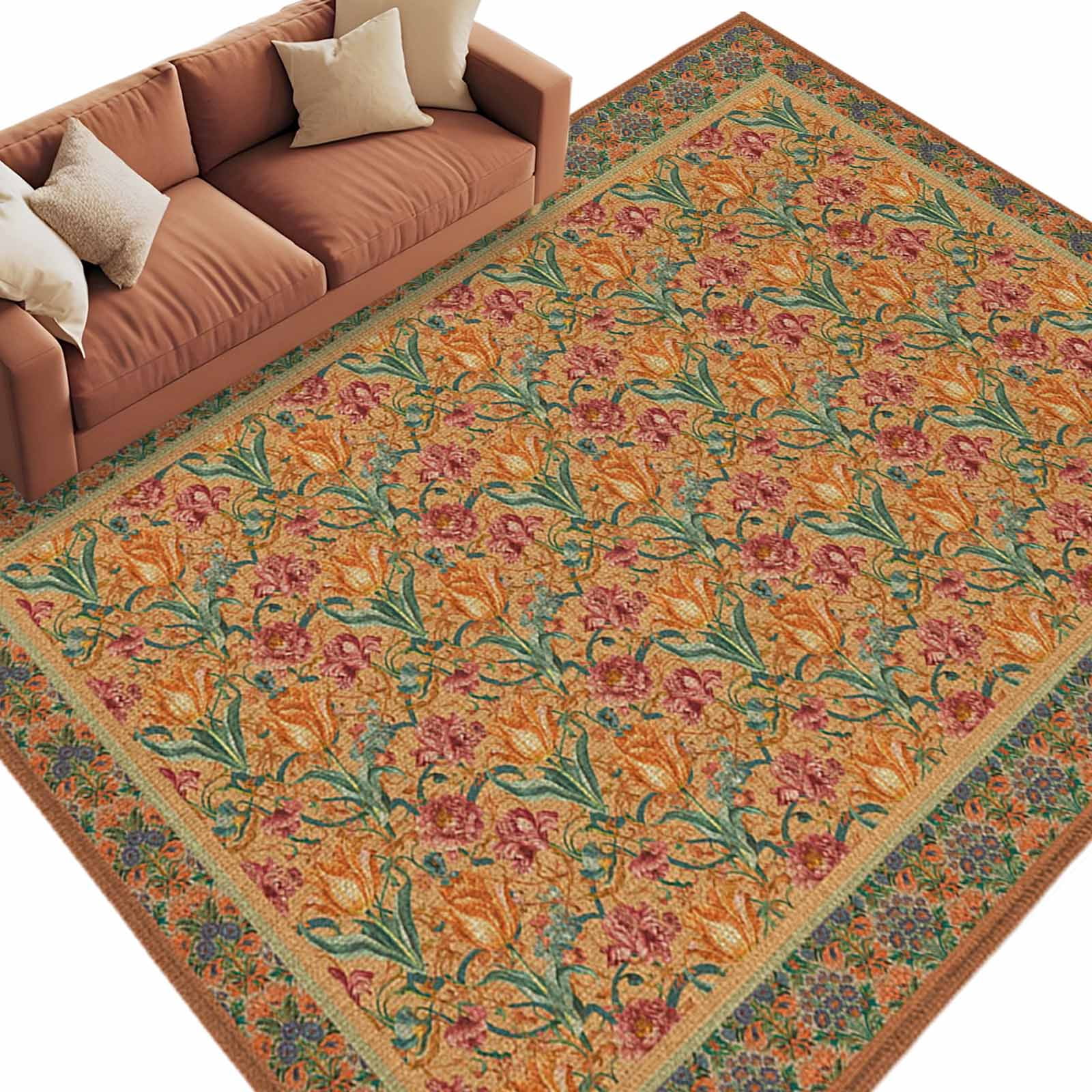 Ethnic Flowers 5'x8' Large Area Rugs Abstract Red Orange Floral Orange ...