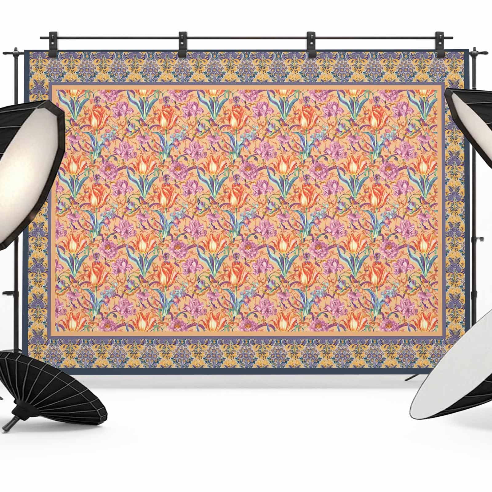 Ethnic Flowers Photography Backdrop 8x6FT, Abstract Red Purple Floral ...