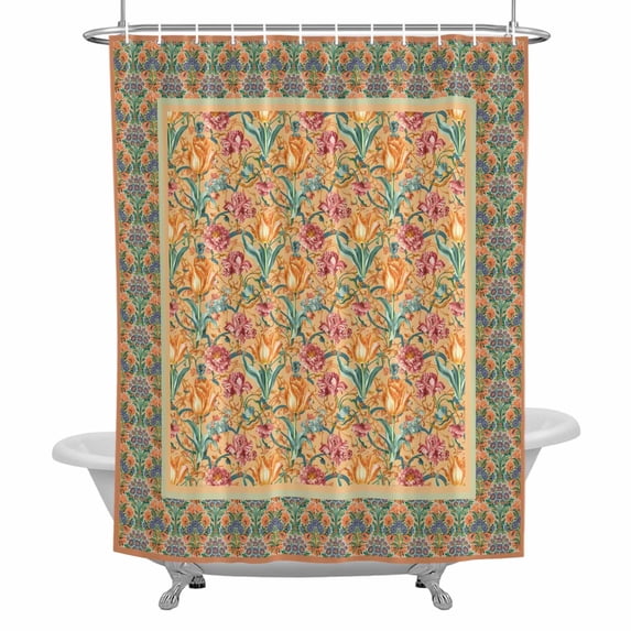 Ethnic Flowers Shower Curtain for Bathroom, Abstract Red Orange Floral ...