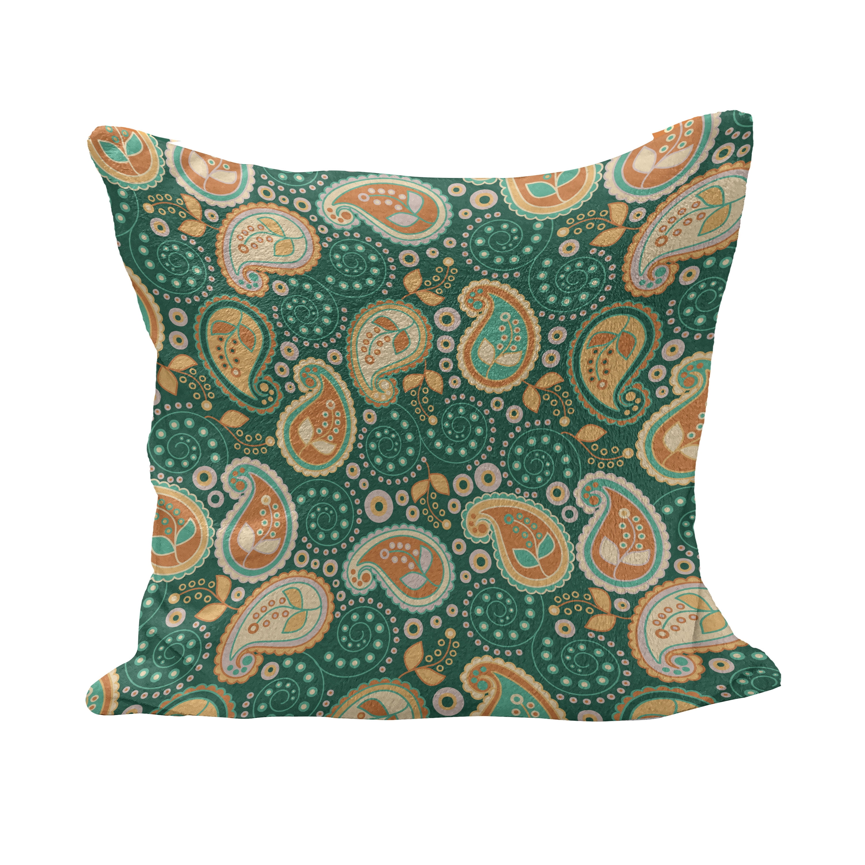 Ethnic Fluffy Throw Pillow Cushion Cover, Paisley Leaves with Folkloric ...
