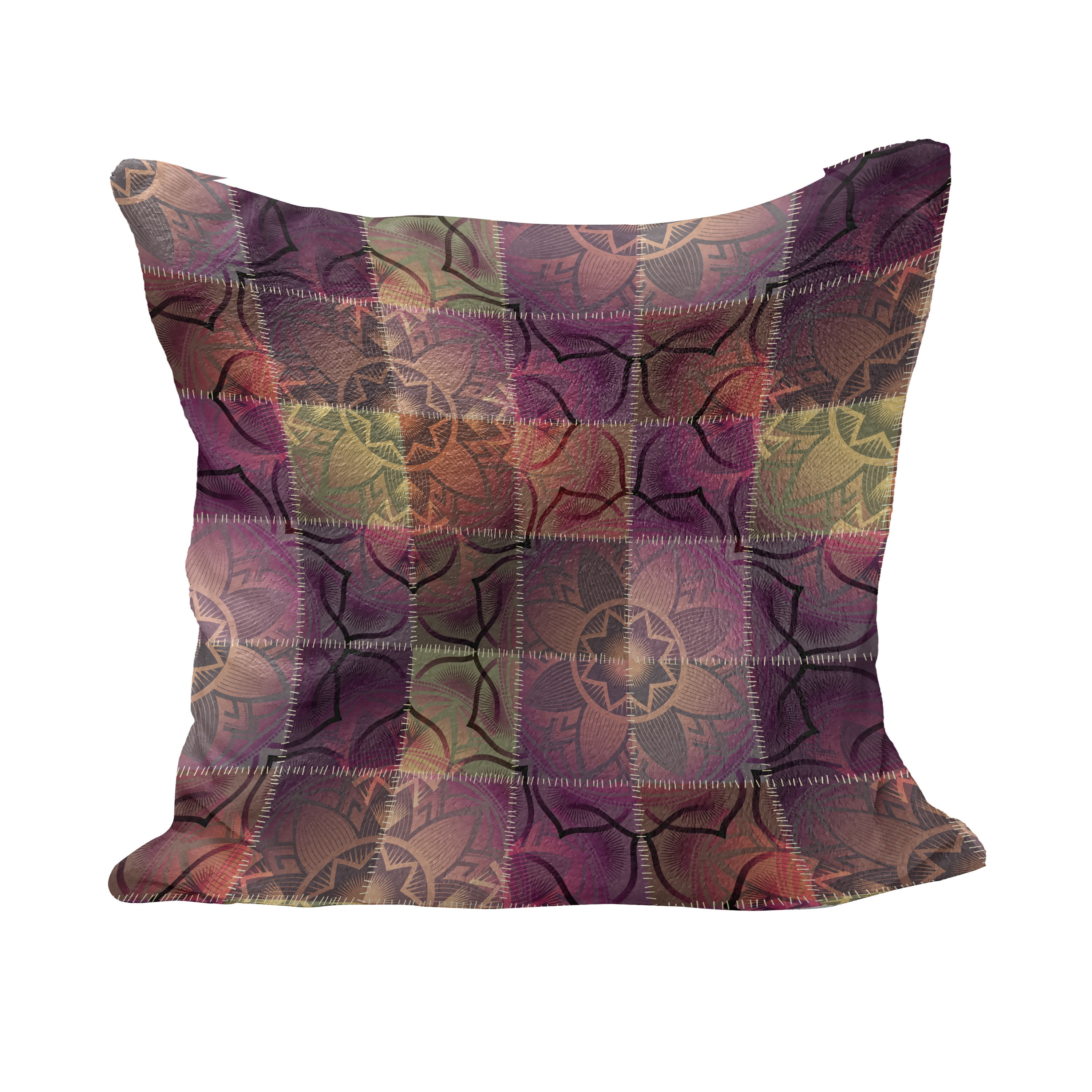 Ethnic Fluffy Throw Pillow Cushion Cover, Seamless Pattern of Mandala ...