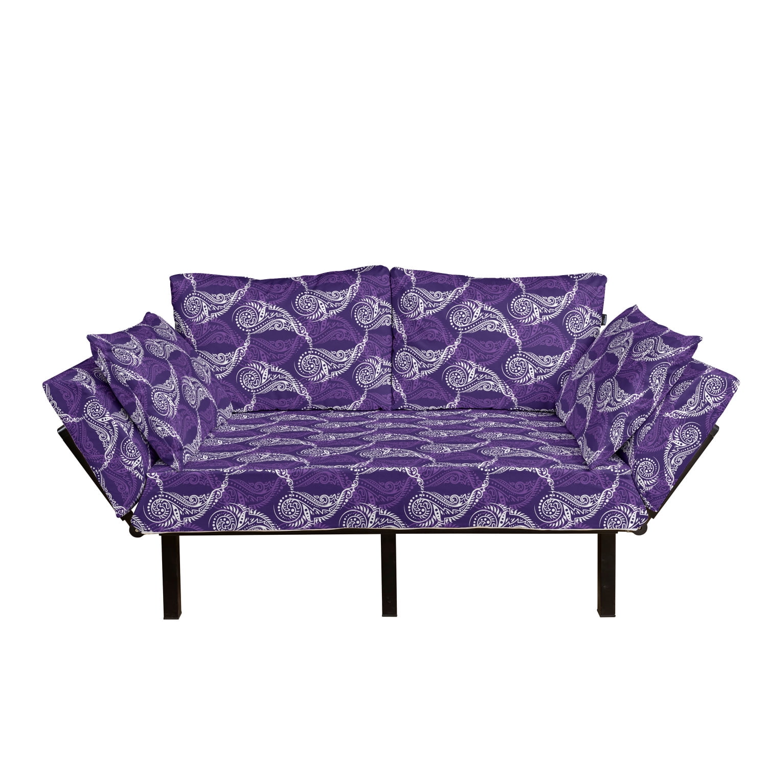 Ethnic Futon Couch, Highly Detailed Purple Tone Paisley Motifs ...