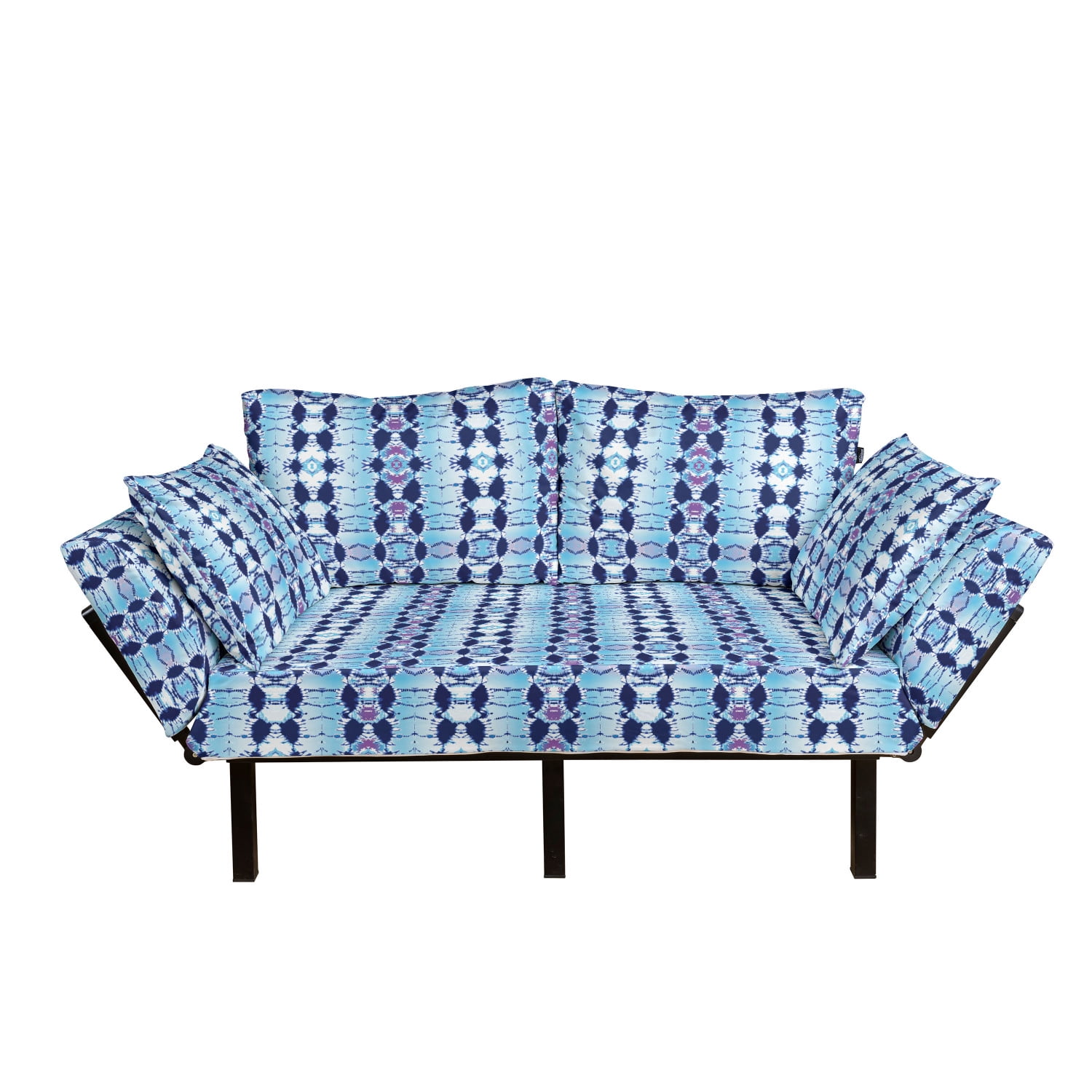 Ethnic Futon Couch, Pattern in Blue Shades Psychedelic Batik Design ...