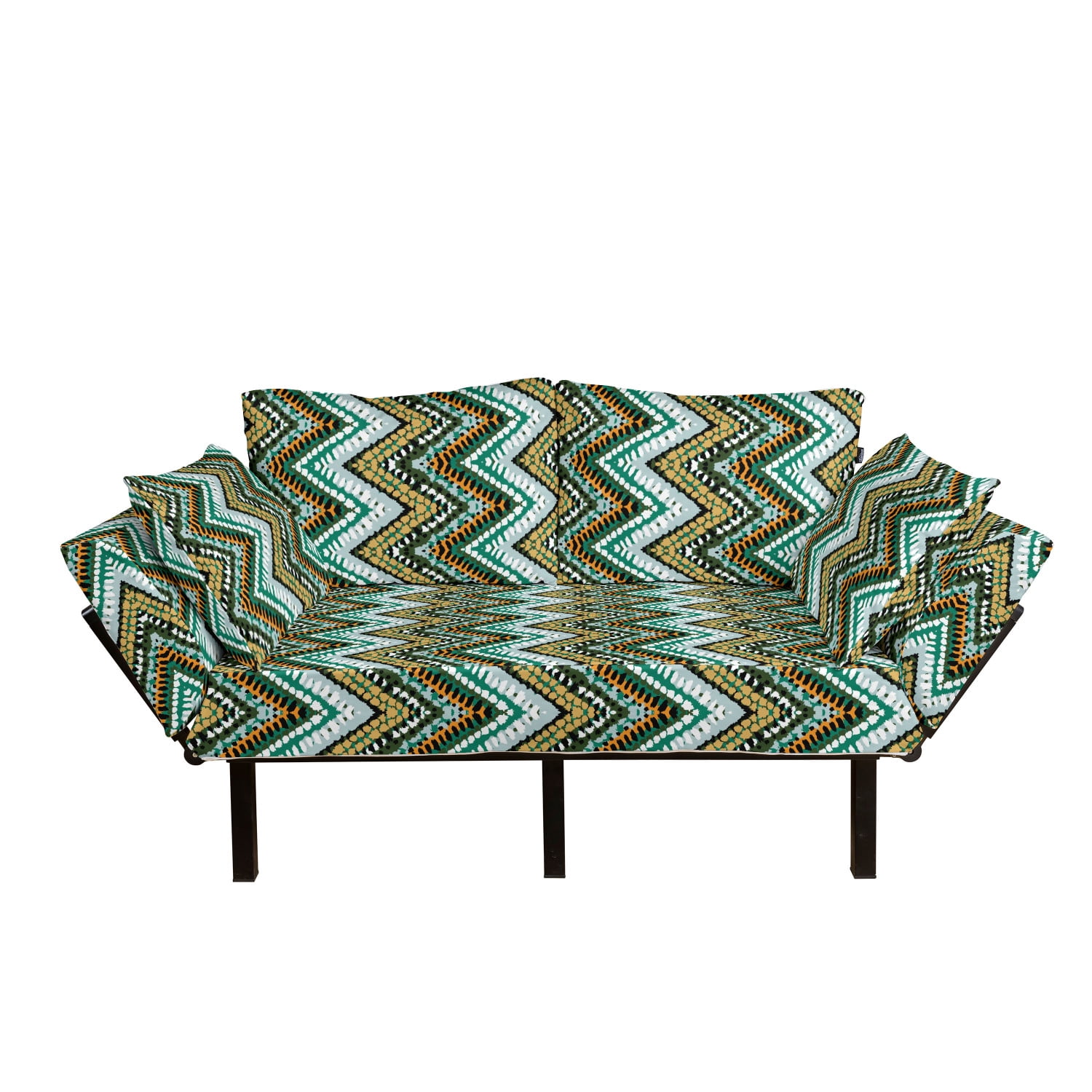 Ethnic Futon Couch, Striped Boho Pattern Motifs Zigzag Lines ...