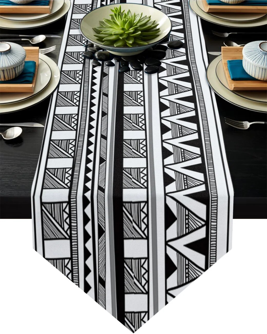 Ethnic Geometric Black And White Table Runners Home Kitchen Dining ...