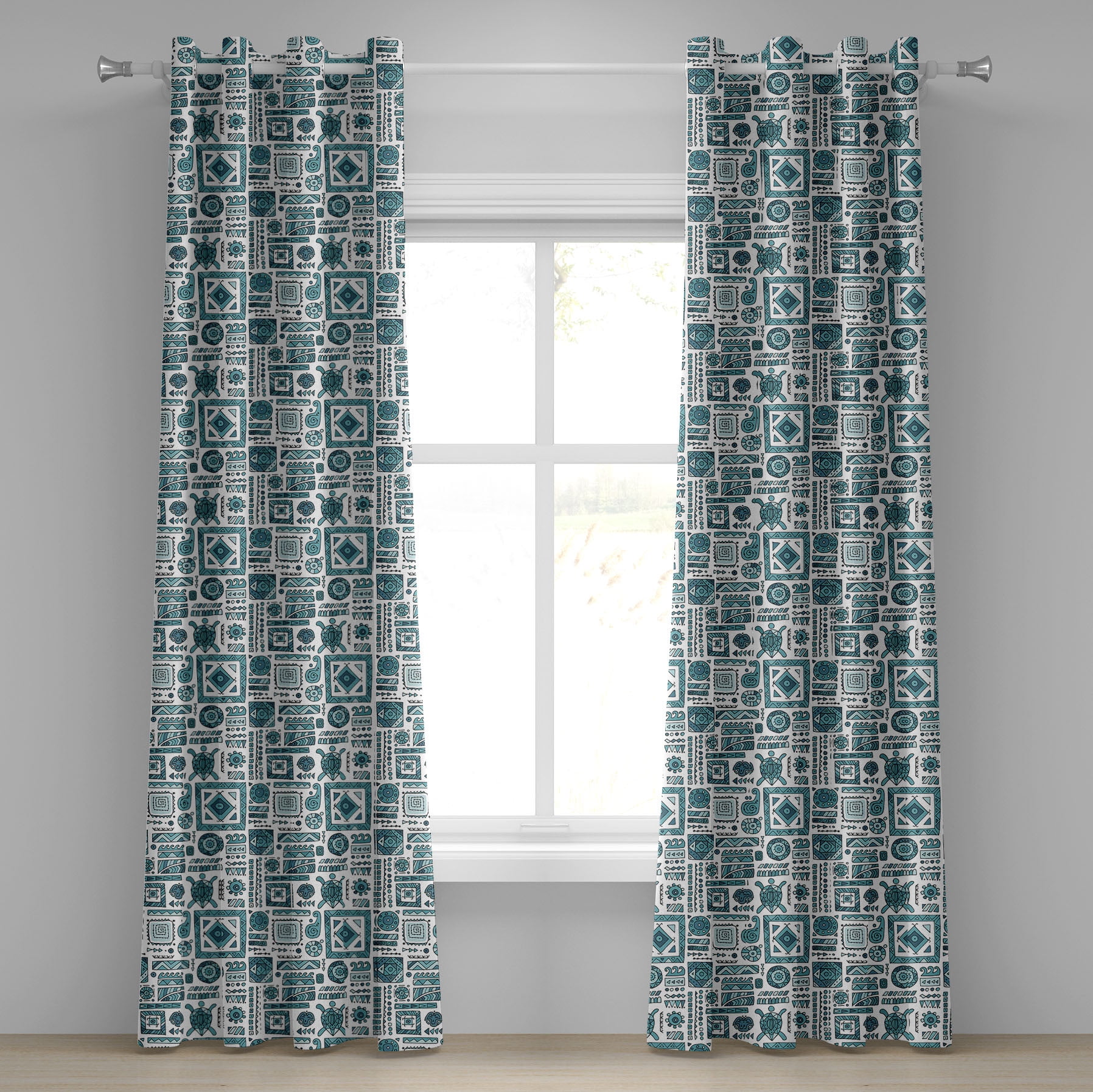 Ethnic Grommet Curtain, Traditional Vibe Mural Like Minimalist Drawn ...