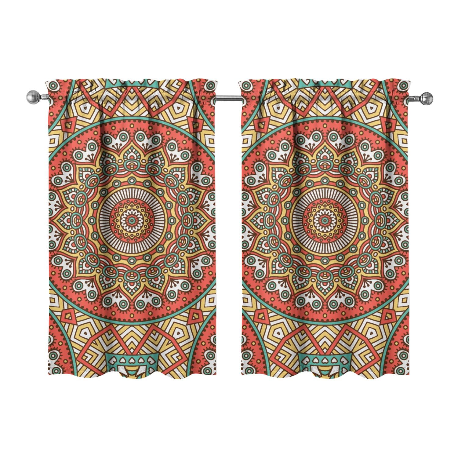 Ethnic Inspired Symmetrical Mandala Kitchen Curtains Set of 2 - 27 ...