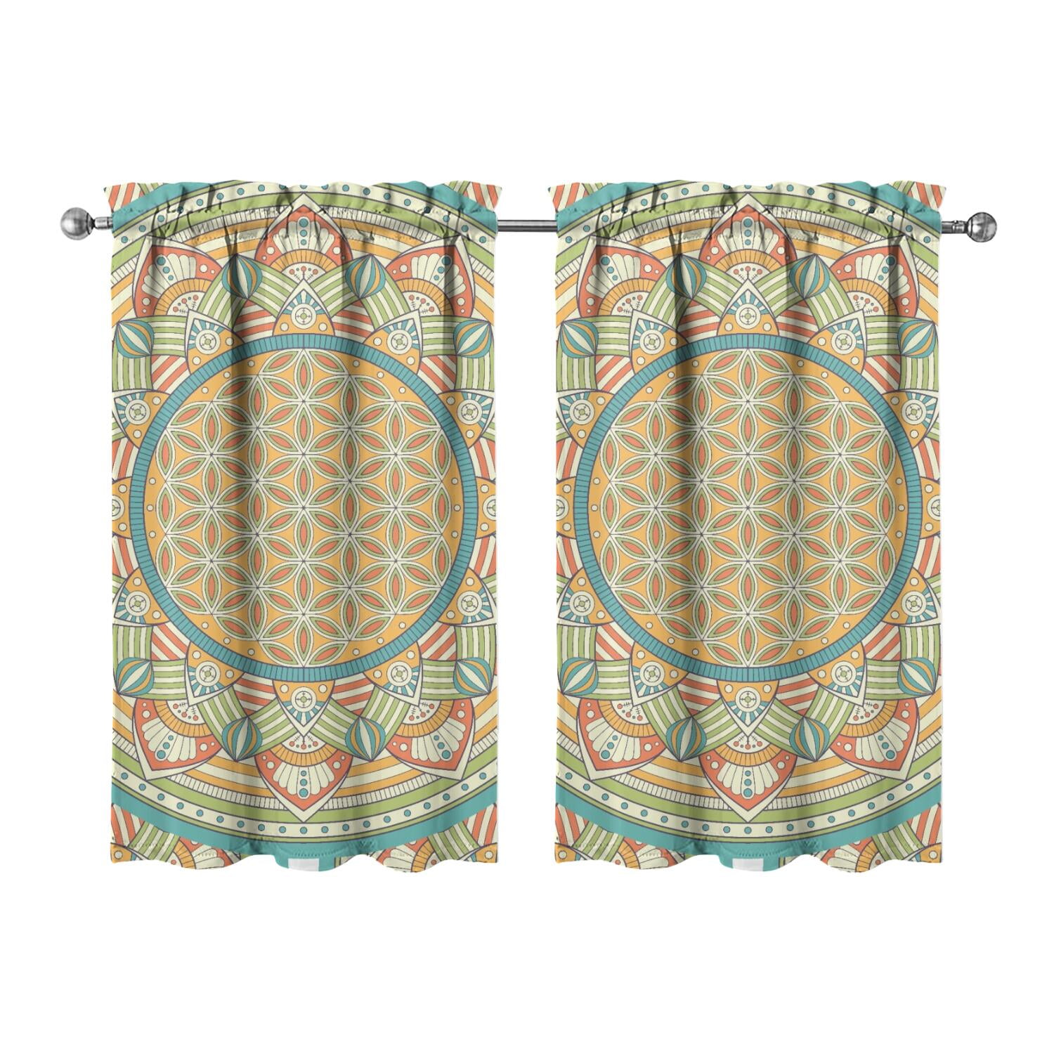 Ethnic Inspired Symmetrical Mandala Kitchen Curtains Set of 2 - 27 ...