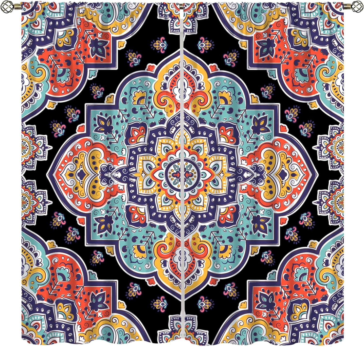 Ethnic Kitchen Curtains, Bohemian Style Motif Vintage Oriental Inspired ...