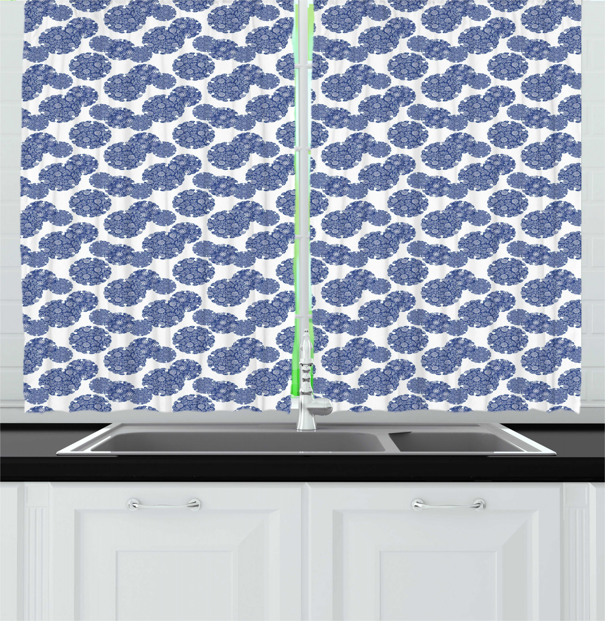 Ethnic Kitchen Curtains, Floral Japanese Traditional Swirly Symbolism ...