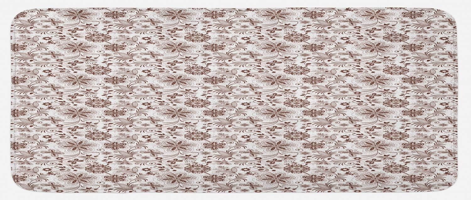 Ethnic Kitchen Mat, Floral Inspired Motif in Earth Tones Paisley ...