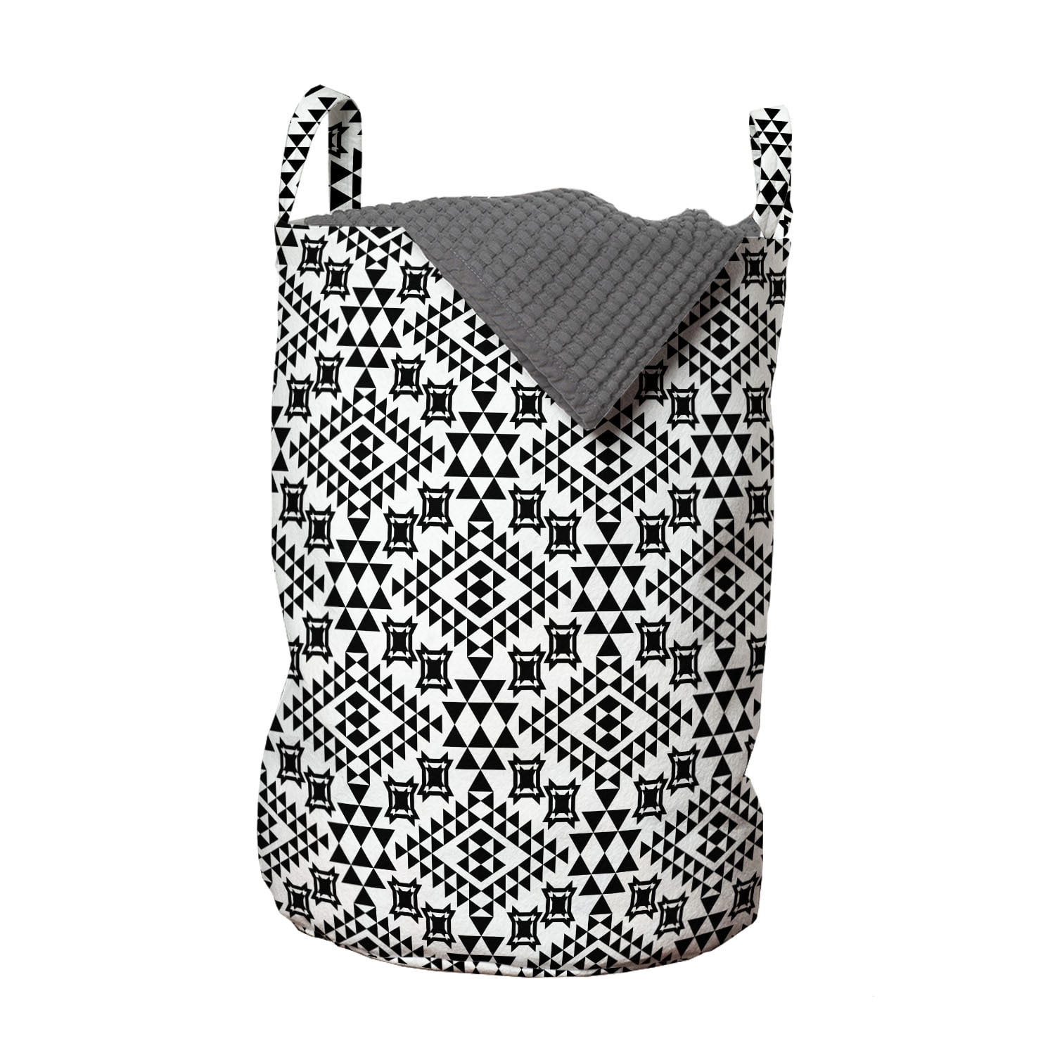 Ethnic Laundry Bag, Motifs in Black and White with Triangles National ...
