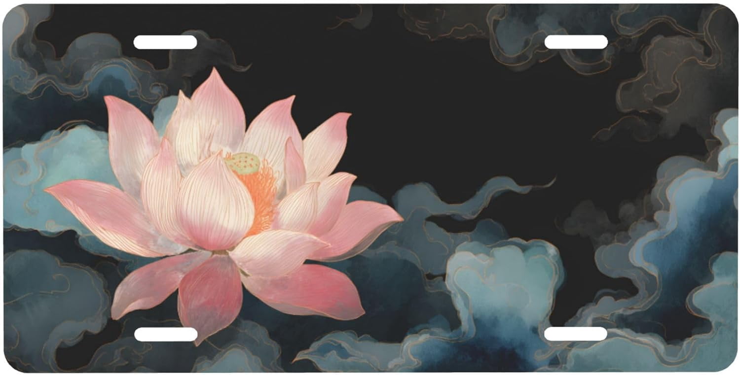 Ethnic Lotus Flower Front License Plate Cover Aluminum Rust-Proof Car ...